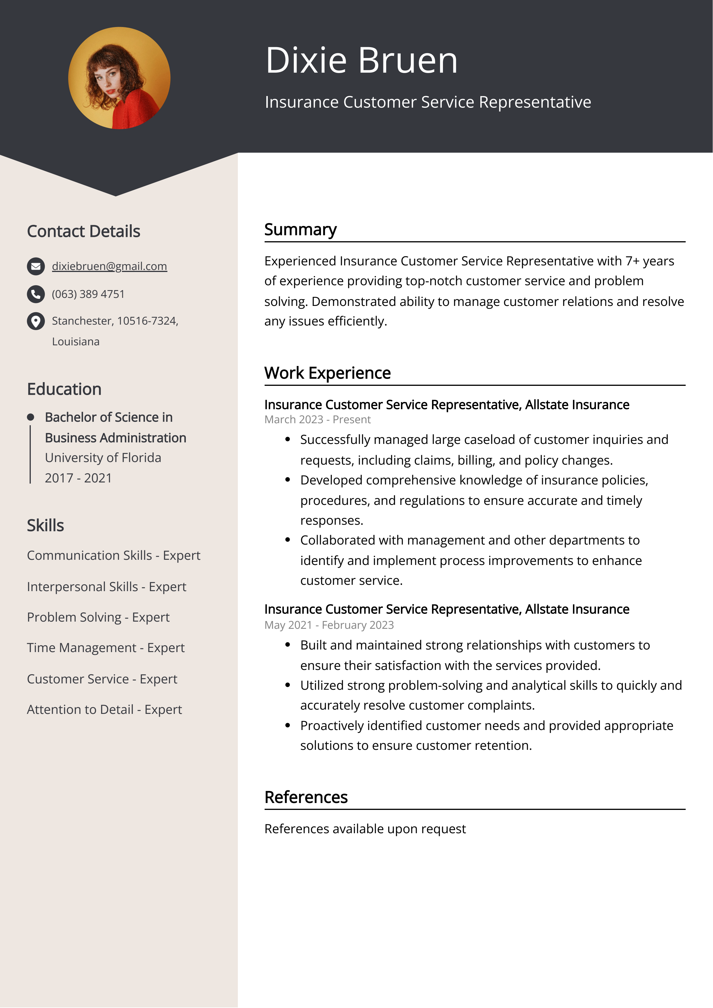 Insurance Customer Service Representative CV: Sample & Guide [Entry ...