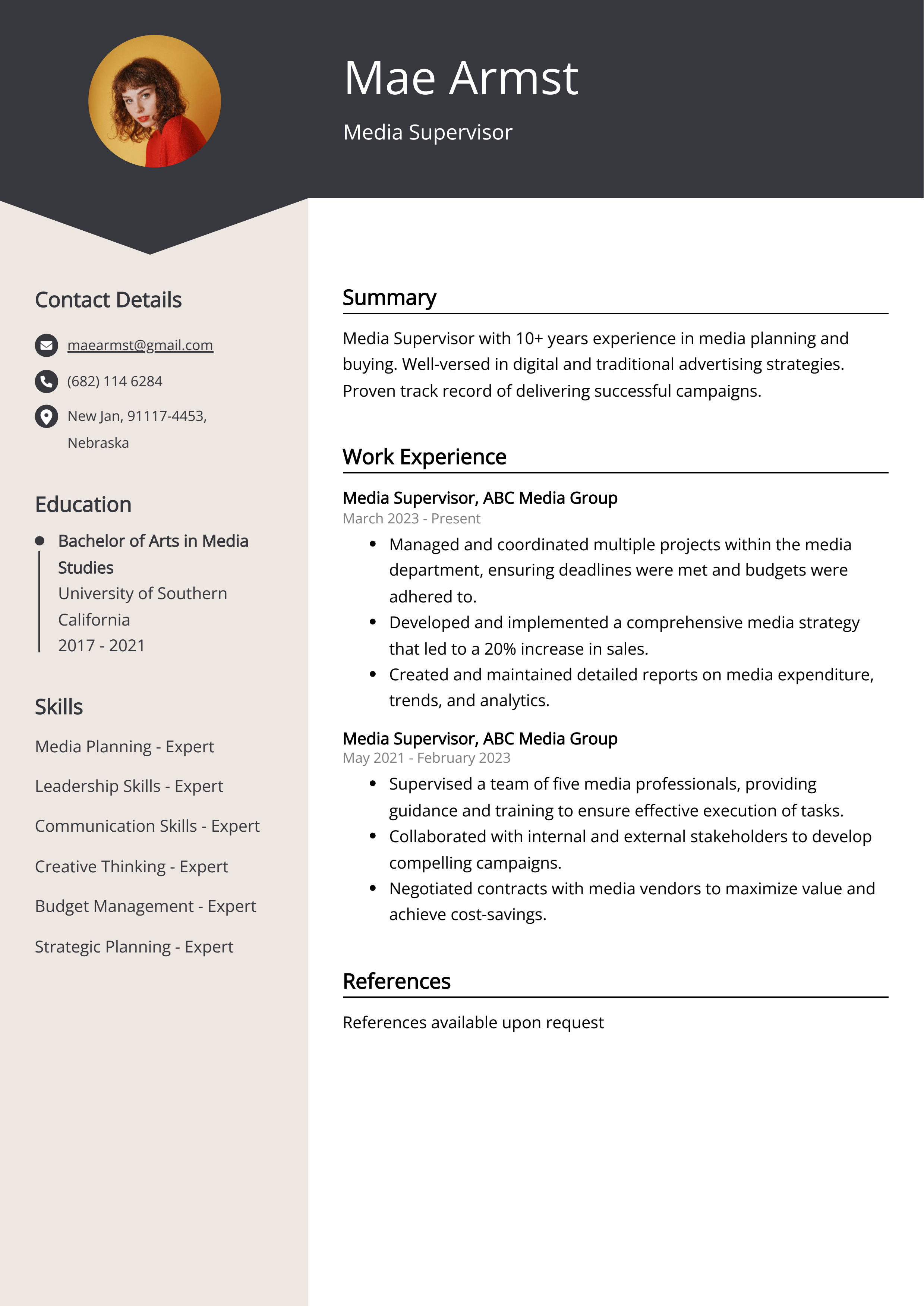 Media Supervisor CV: Job Description, Sample & Guide