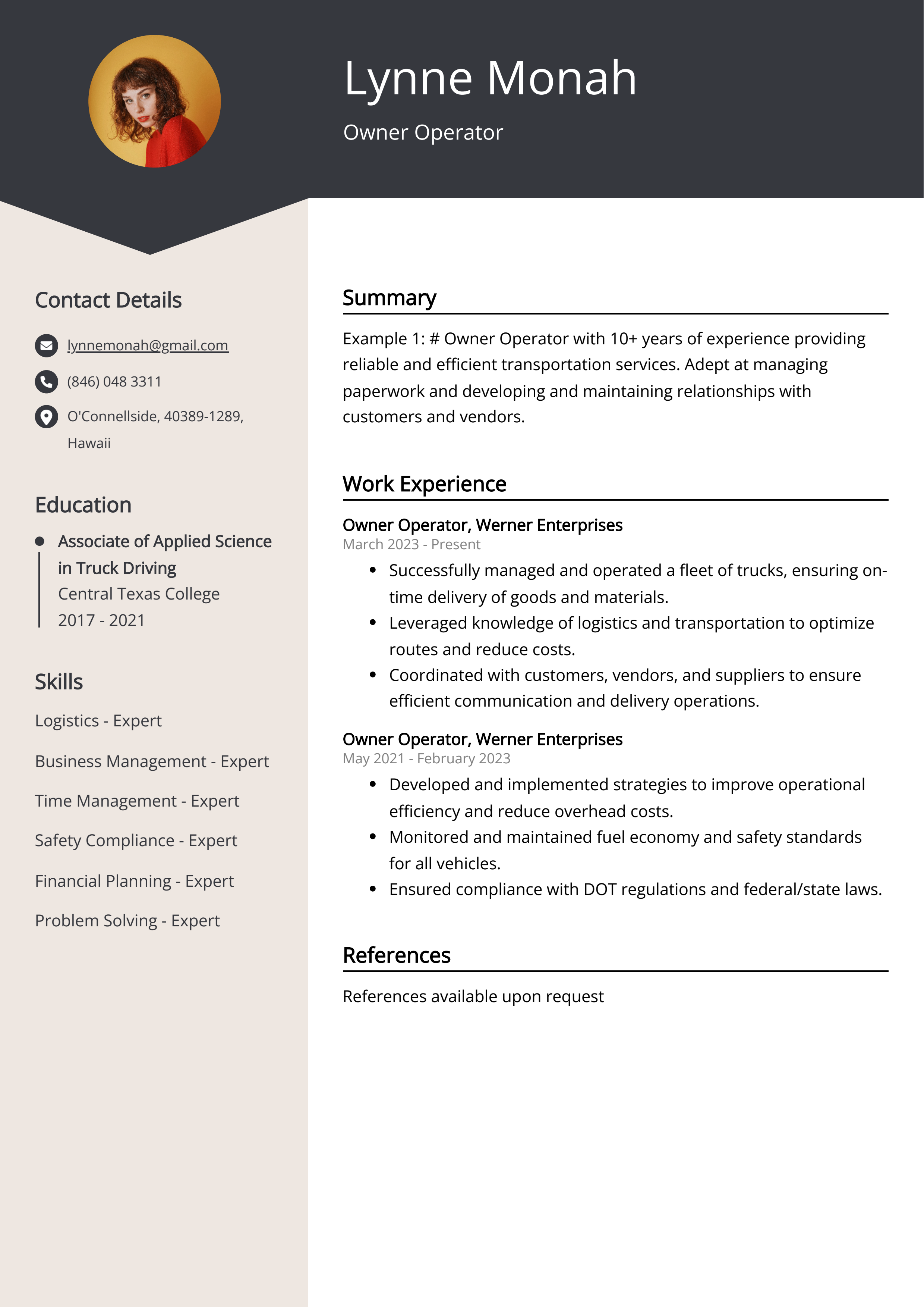 Owner Operator CV: Job Description, Sample & Guide