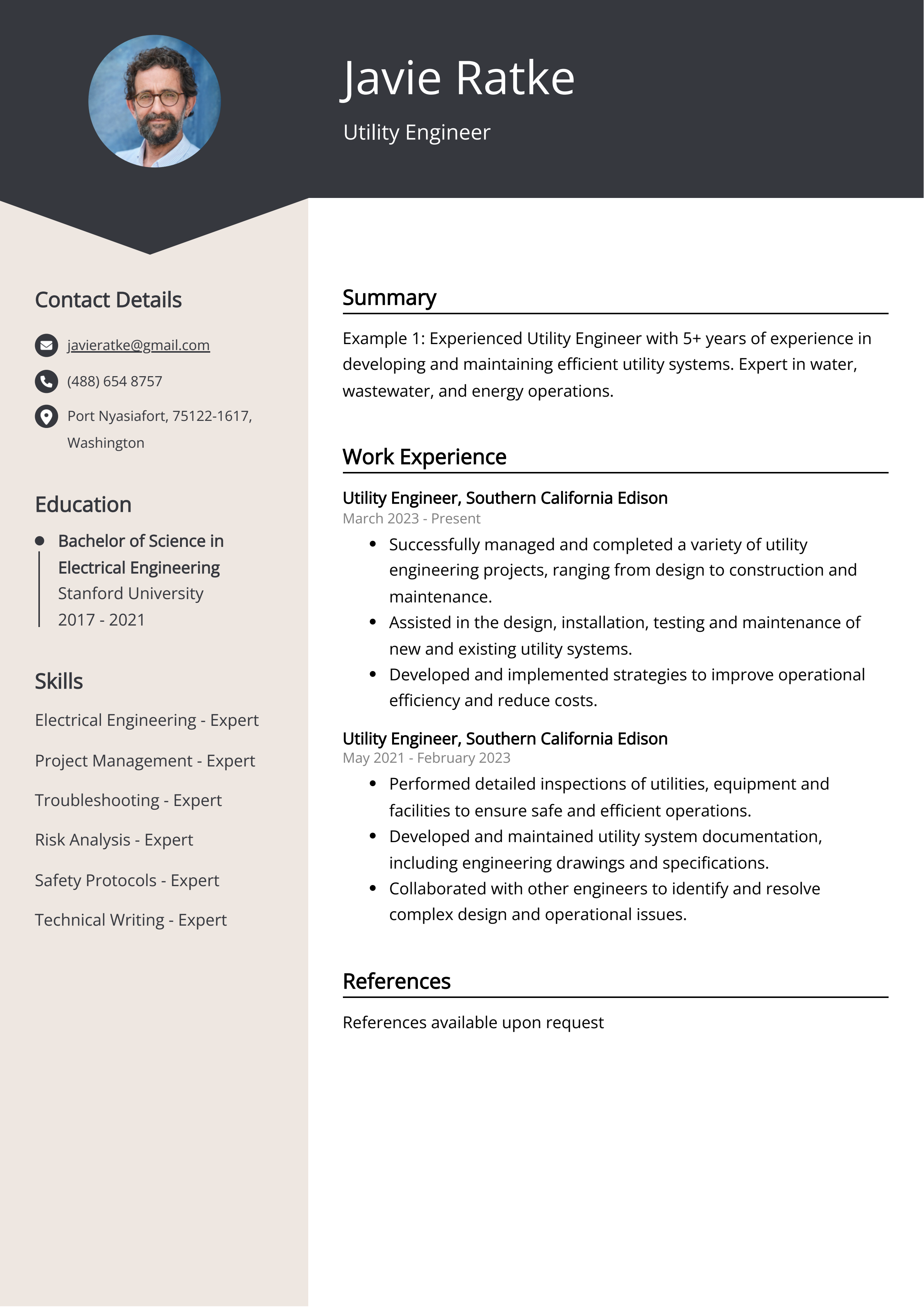 Utility Engineer CV Examples & Guide
