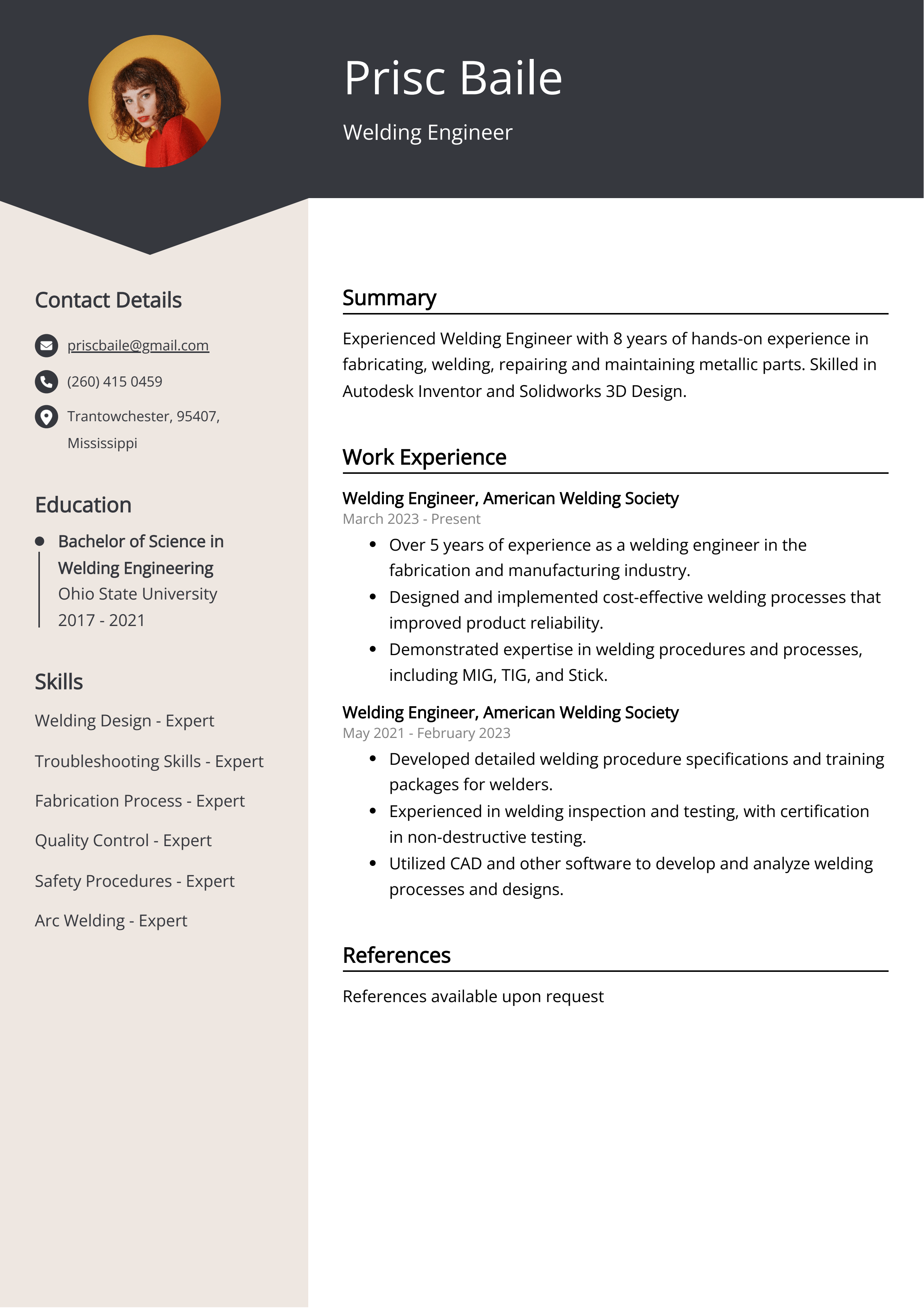 Welding Engineer CV Examples & Guide