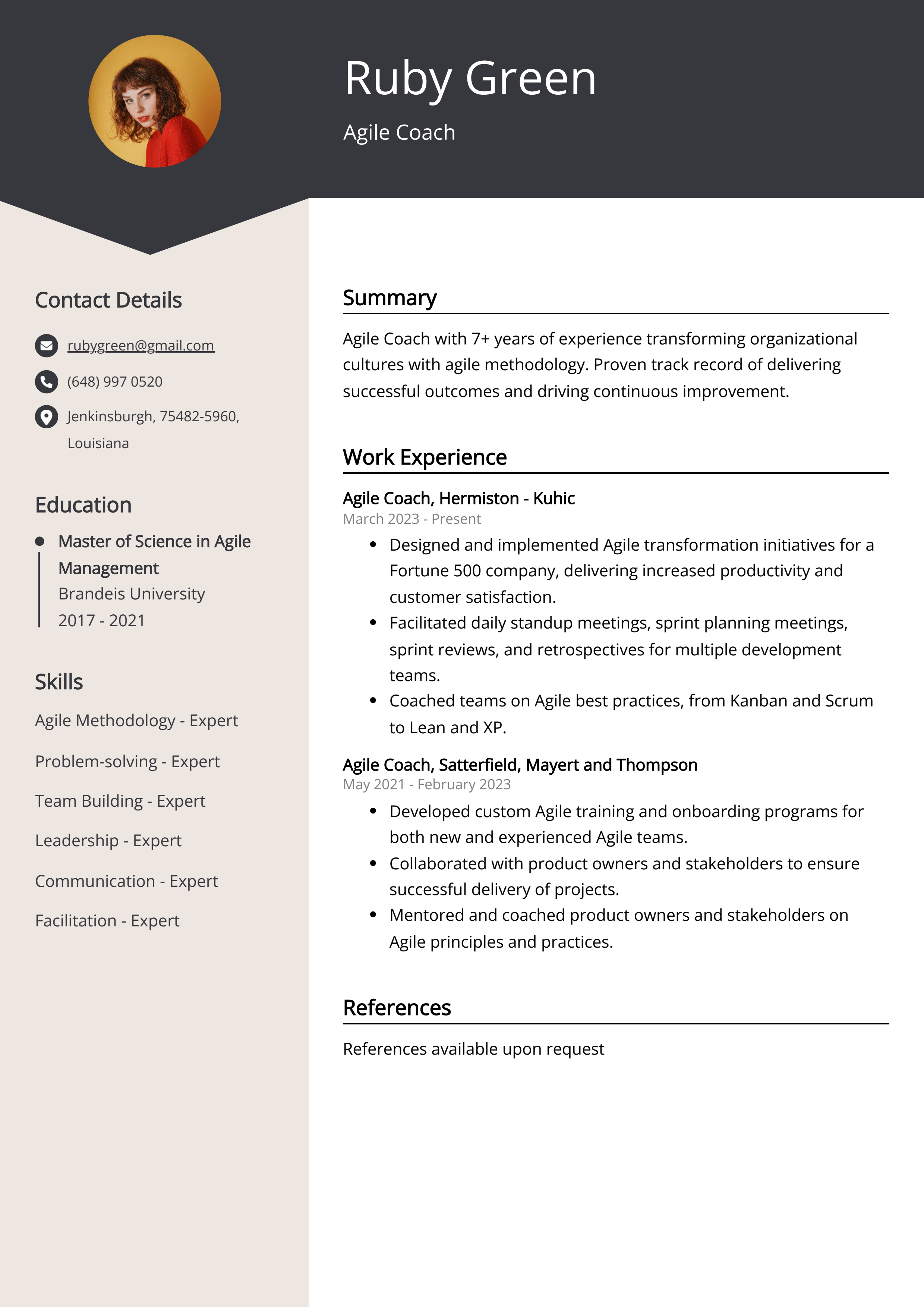 Agile Coach Resume Example Free Guide 