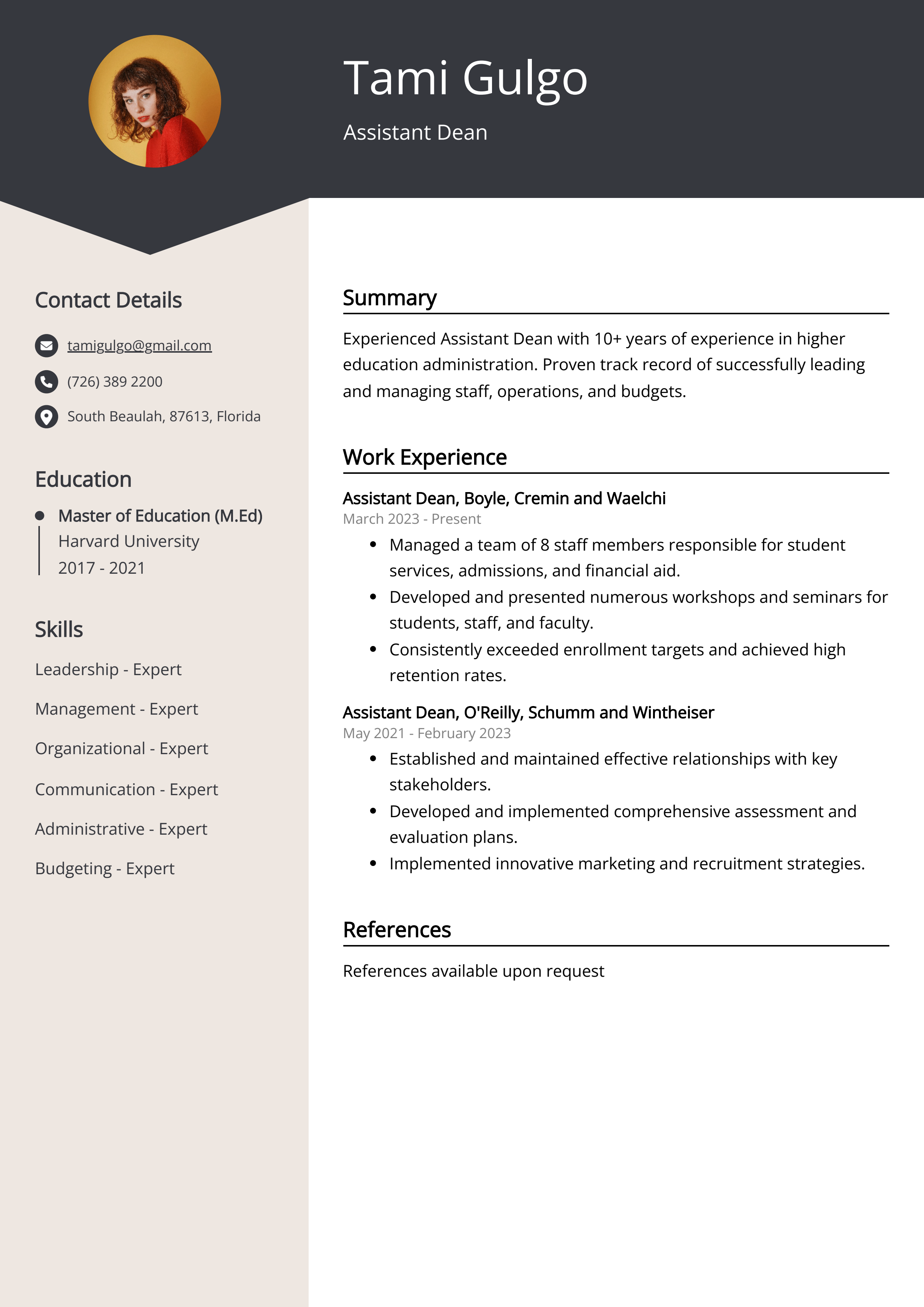 Assistant Dean CV Example for 2023 (Skills & Templates)