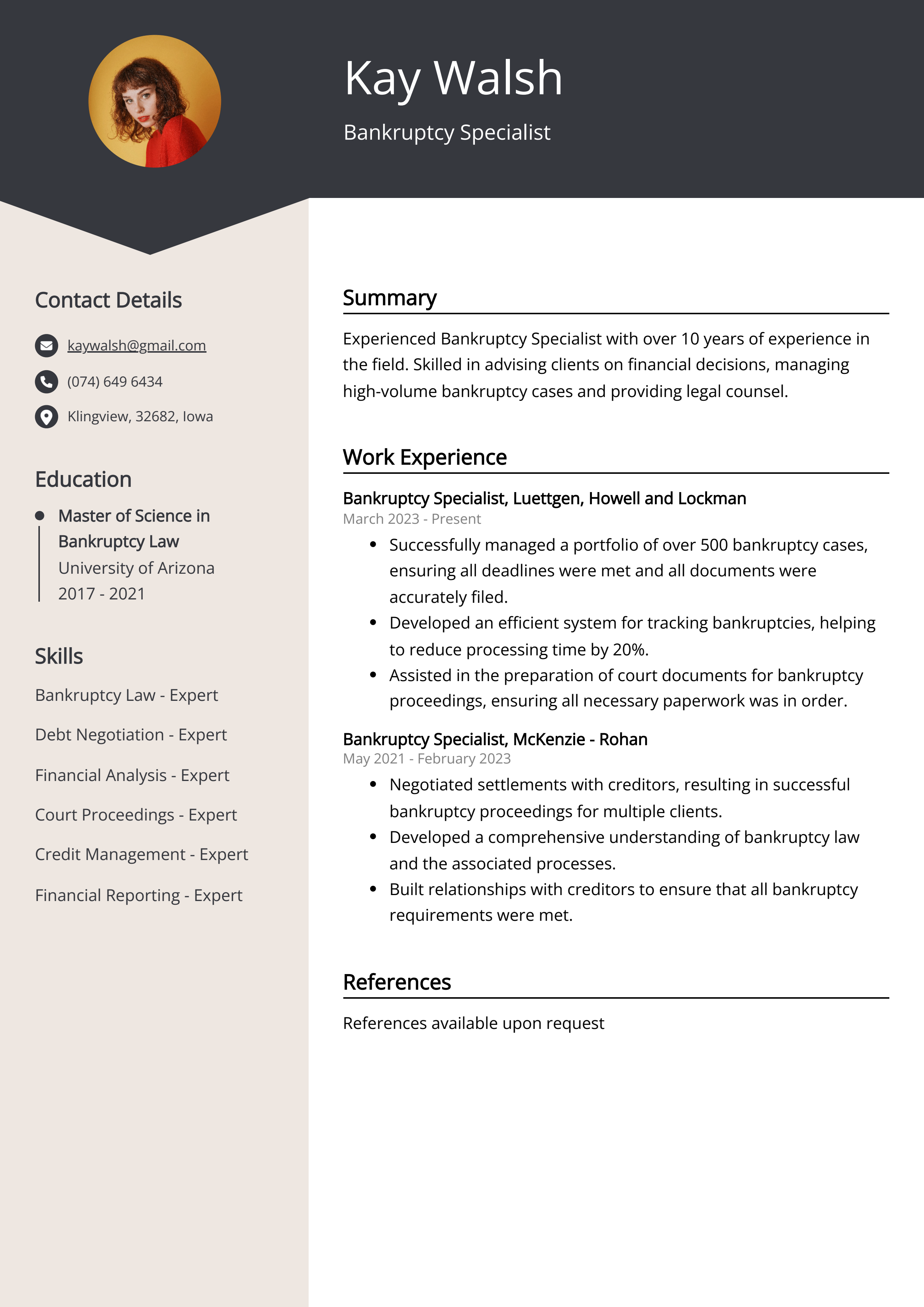 Bankruptcy Specialist Resume Example Free Guide 