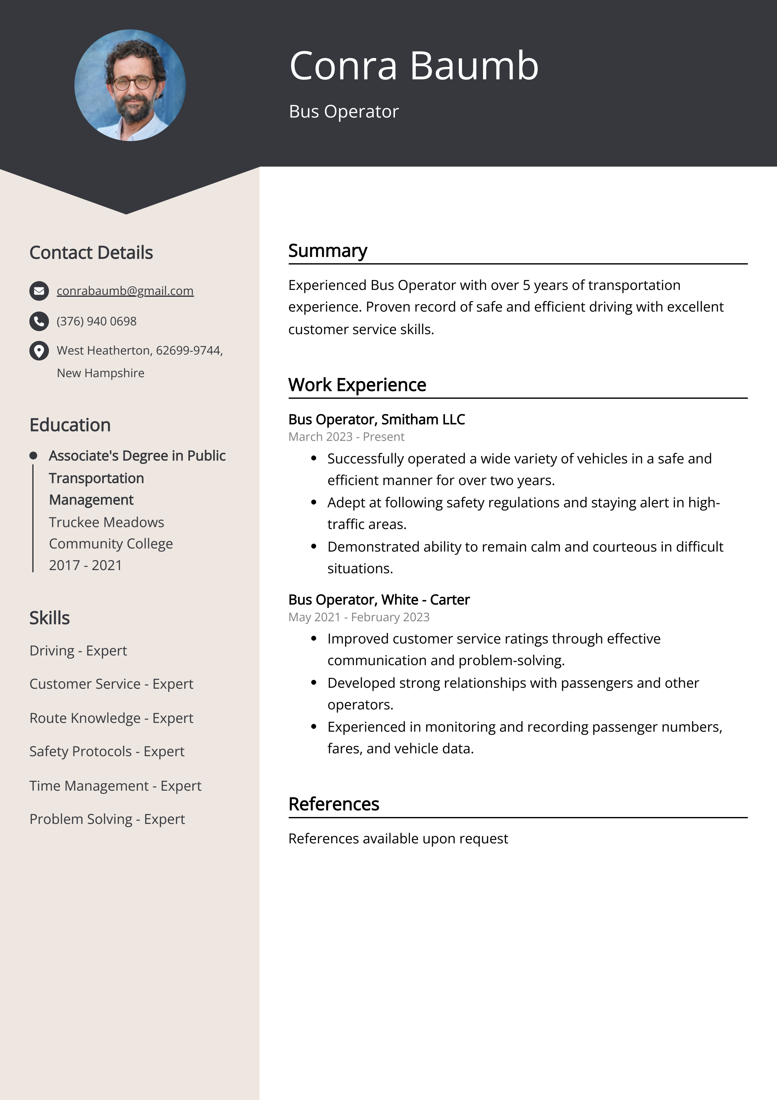 Bus Operator Resume Example (Free Guide)