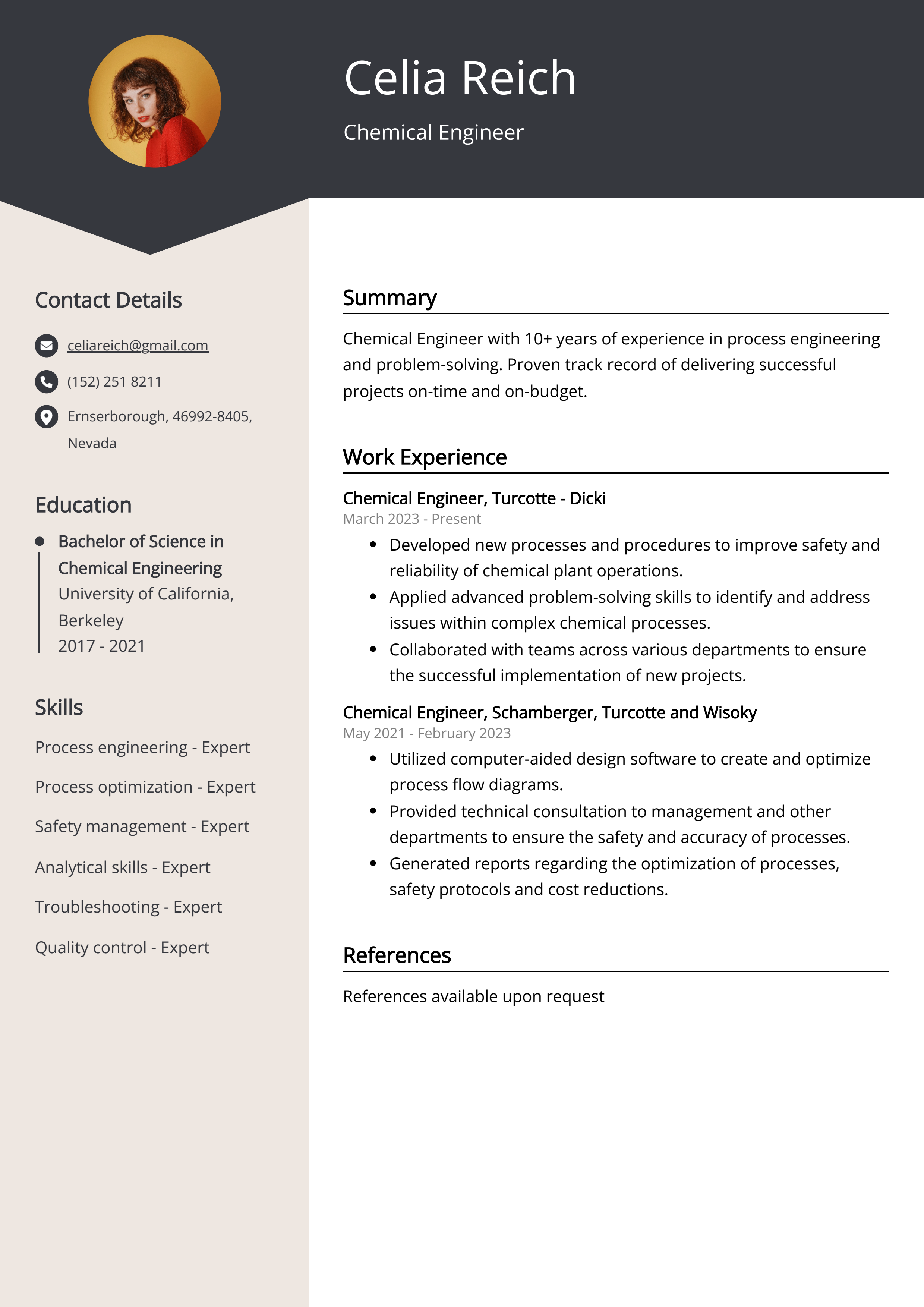 Chemical Engineer Resume Example Free Guide 