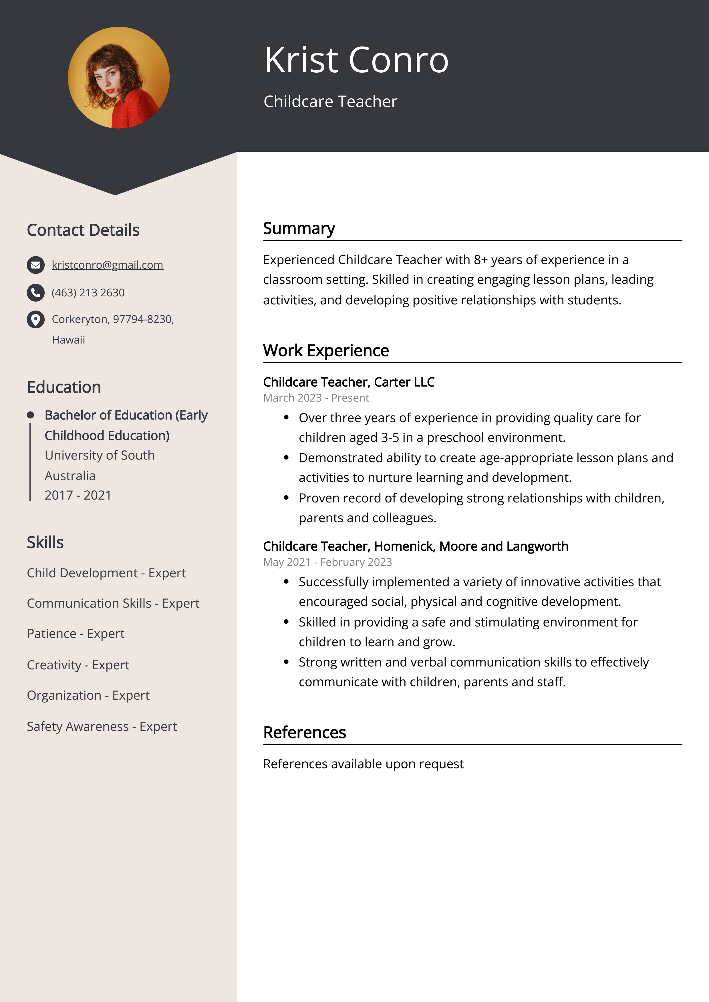Childcare Teacher Resume Example Free Guide Childcare Teacher Resume Example Free Guide