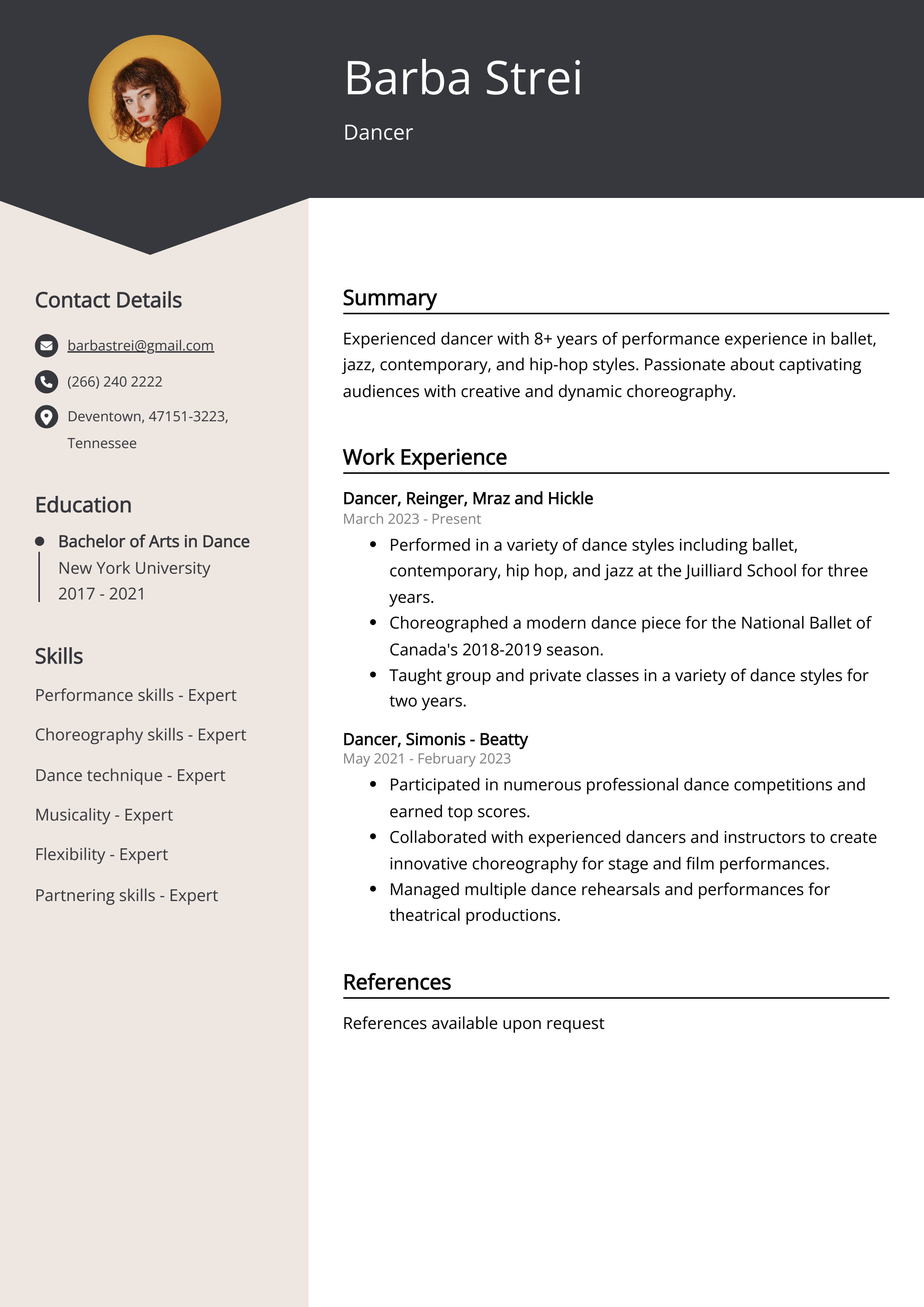 Dancer CV Example For 2023 Skills Templates 