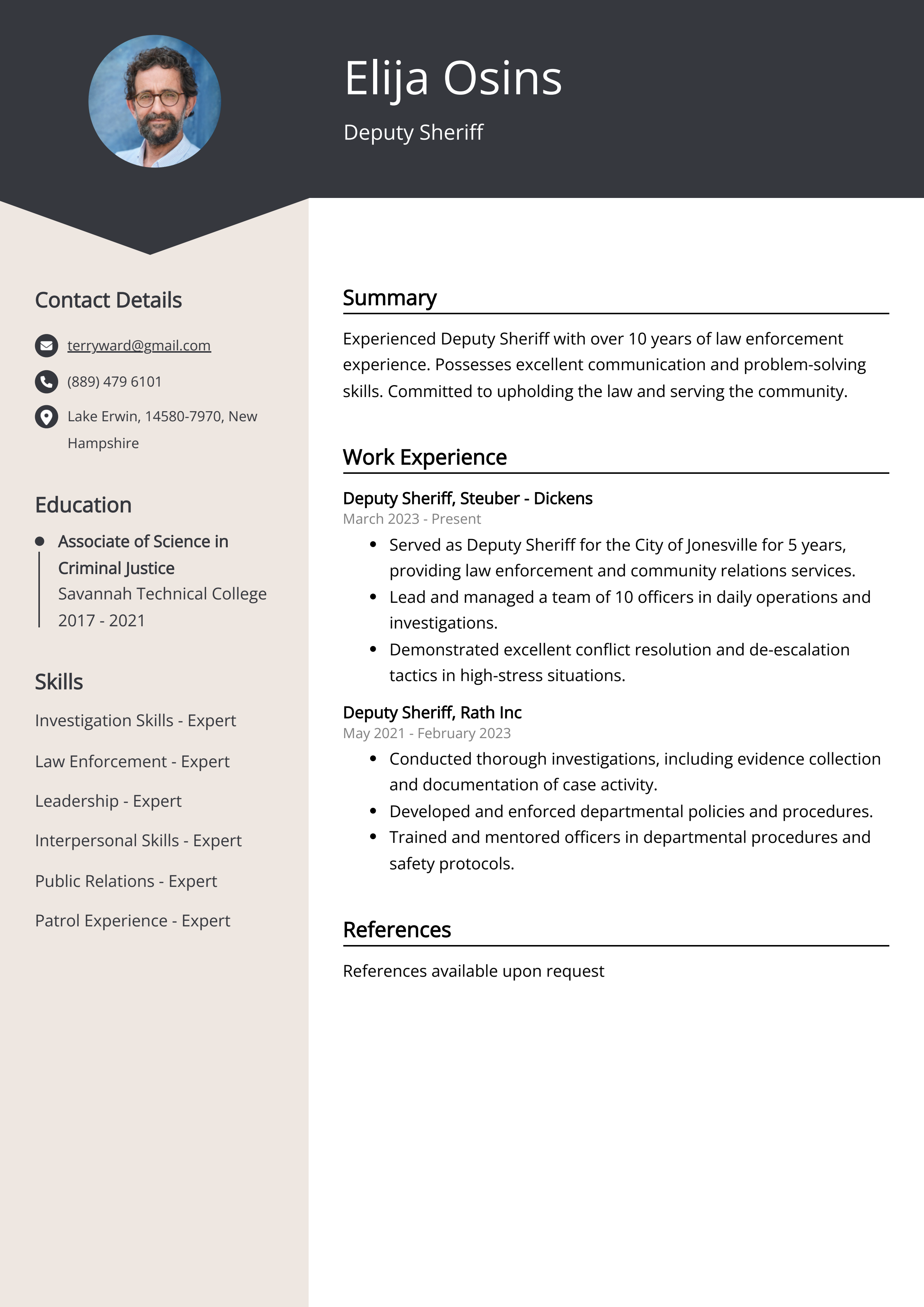 Deputy Sheriff Resume Example Free Guide 
