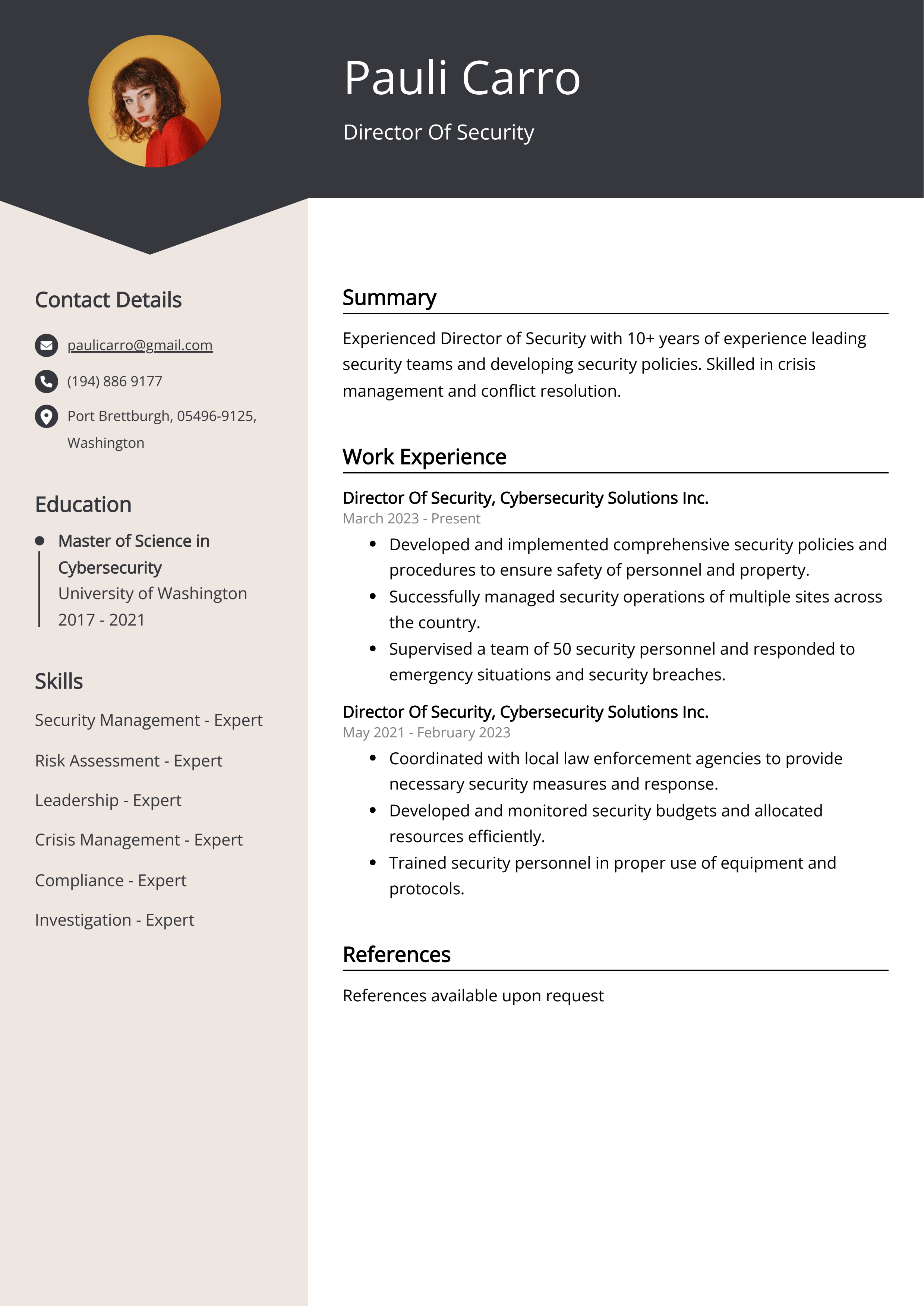 Director Of Security Resume Example for 2024 (Skills & Templates)