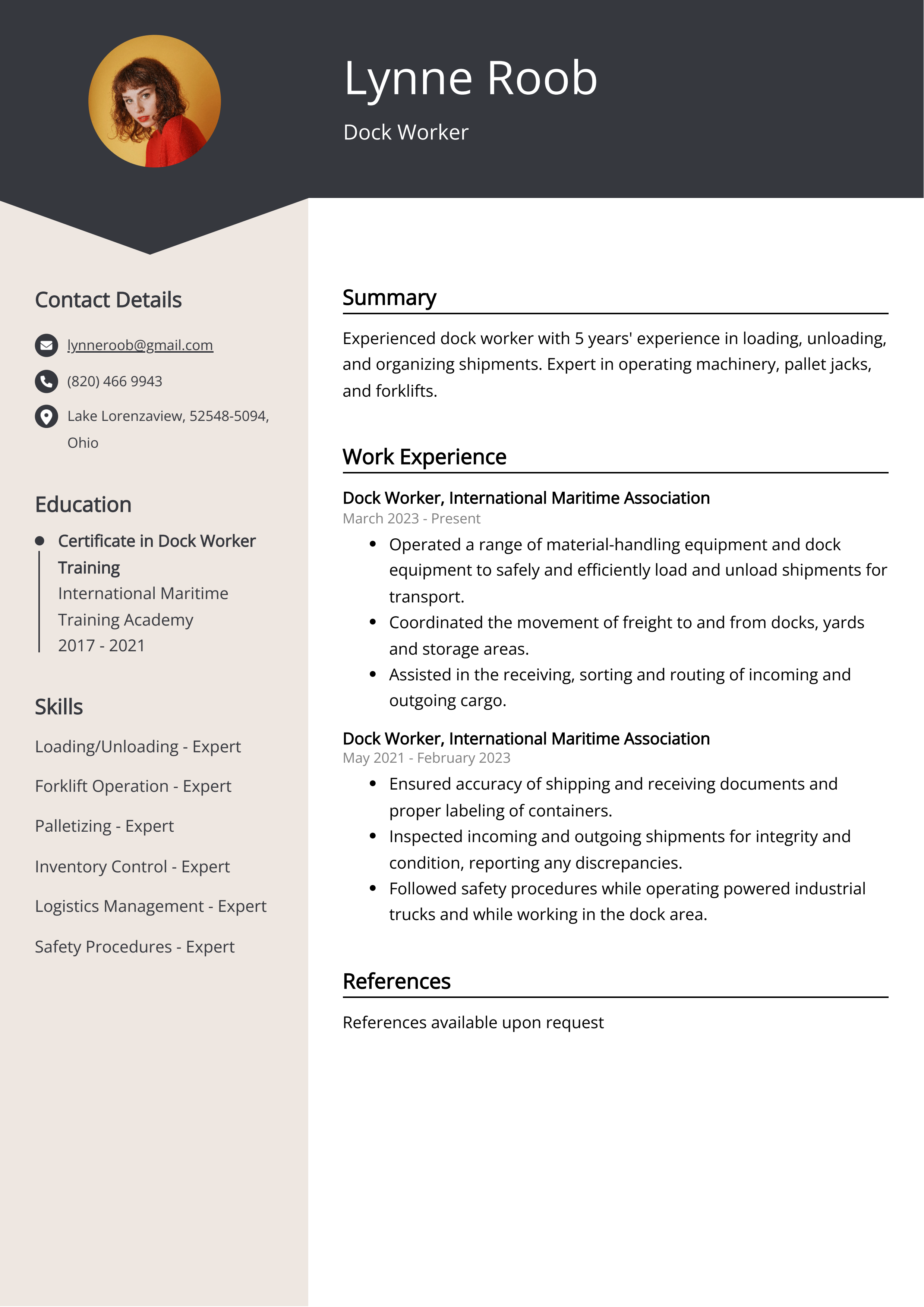 Dock Worker Resume Example for 2024 (Skills & Templates)