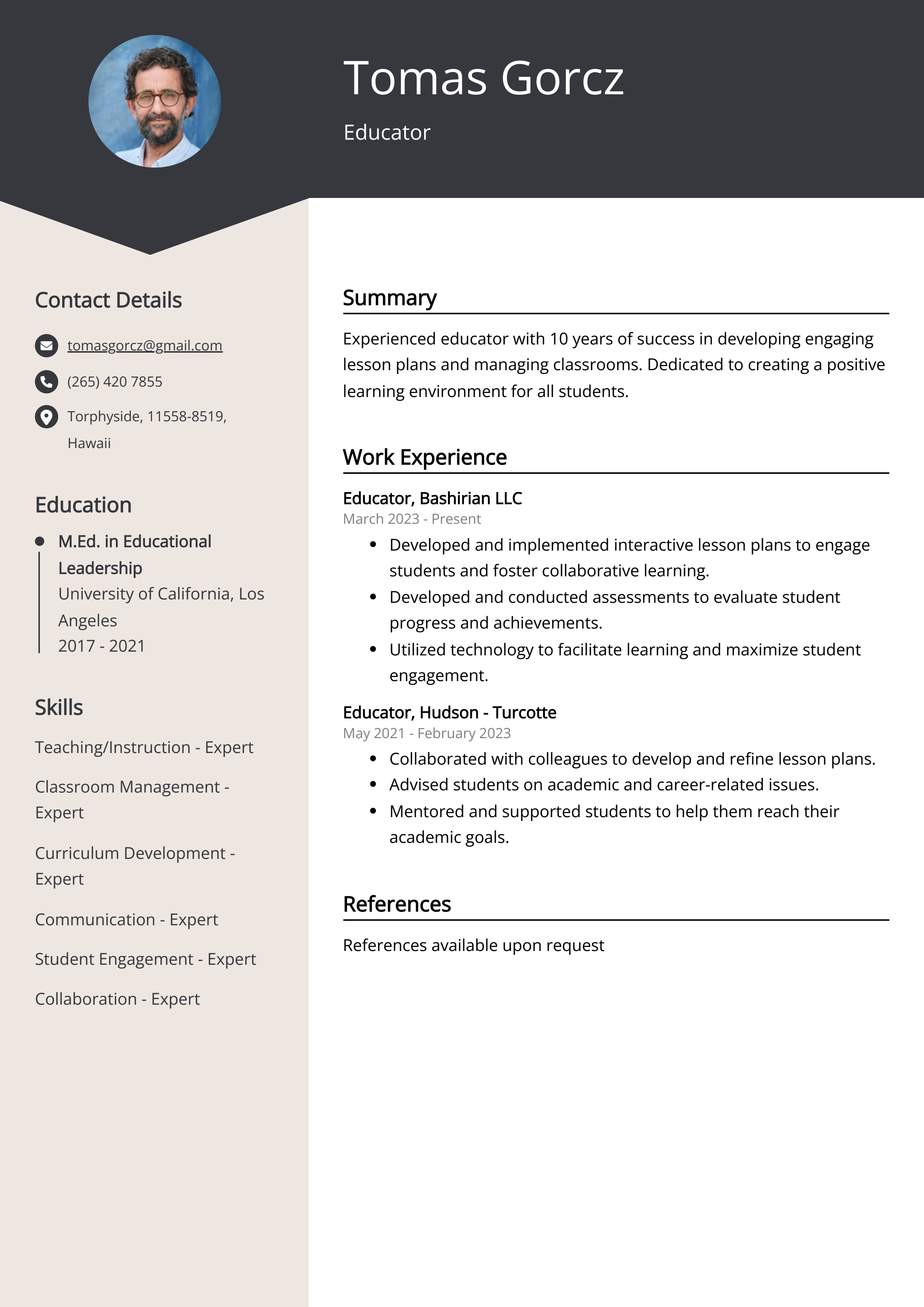 Educator Resume Example (Free Guide)