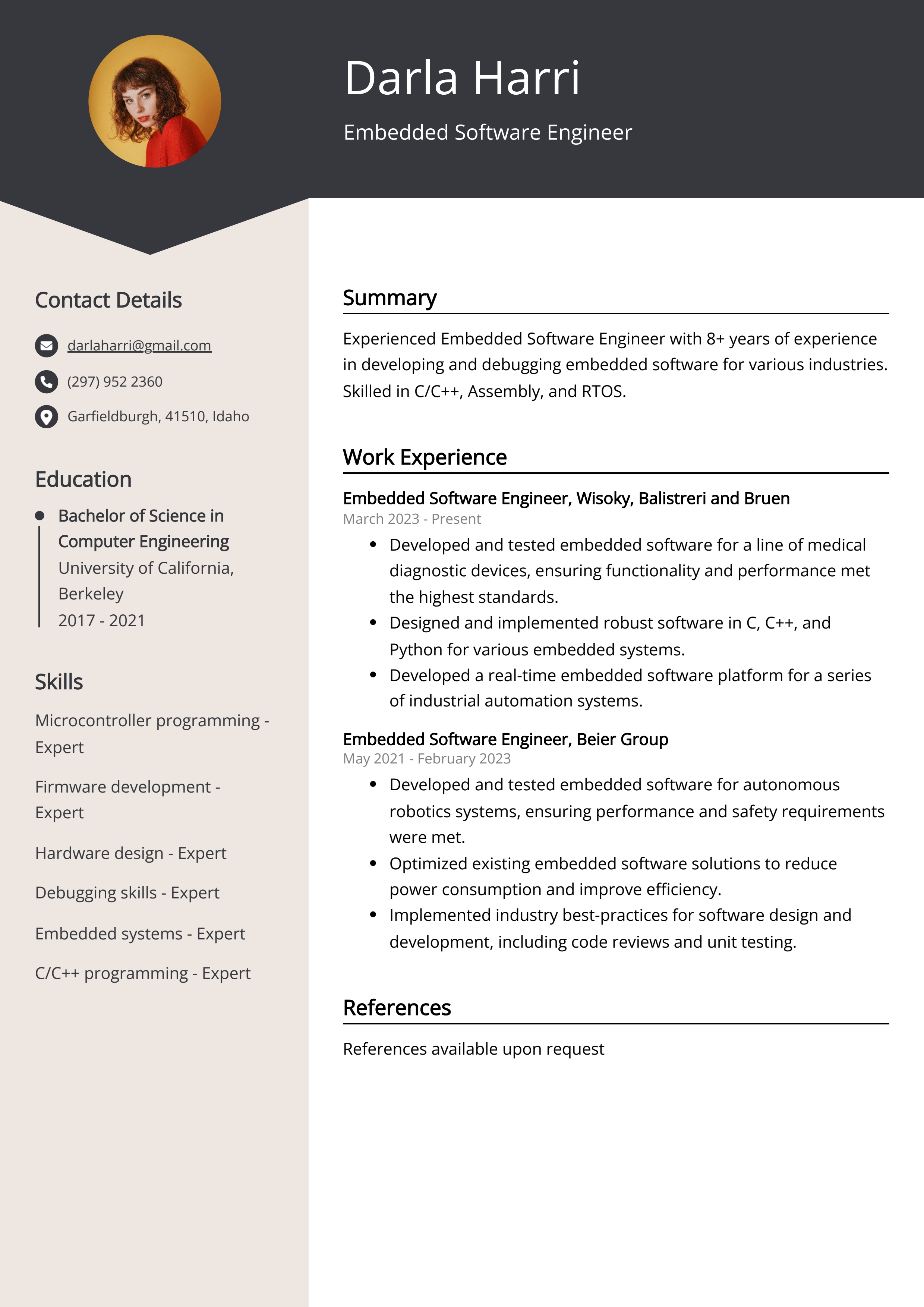 Embedded Software Engineer Resume Example Free Guide 