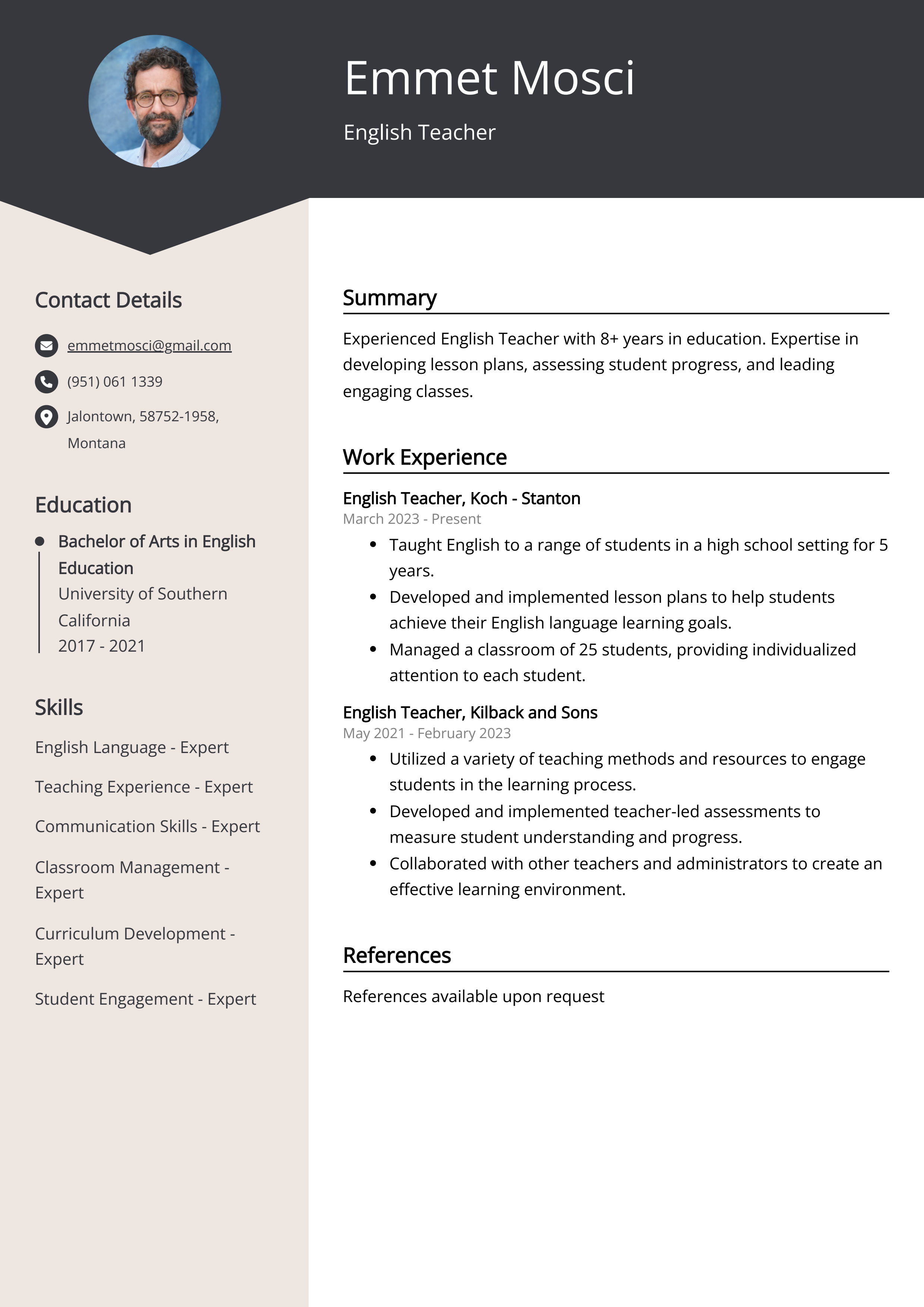 English Teacher CV Example For 2023 Skills Templates 44 OFF