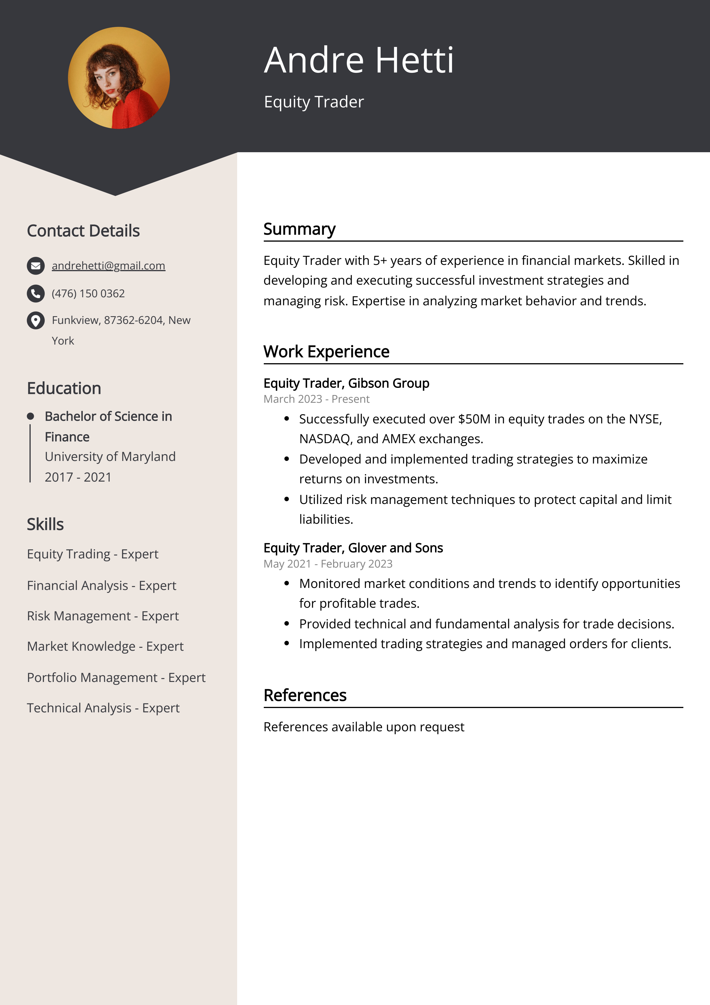 Equity Trader CV Example for 2023 (Skills & Templates)