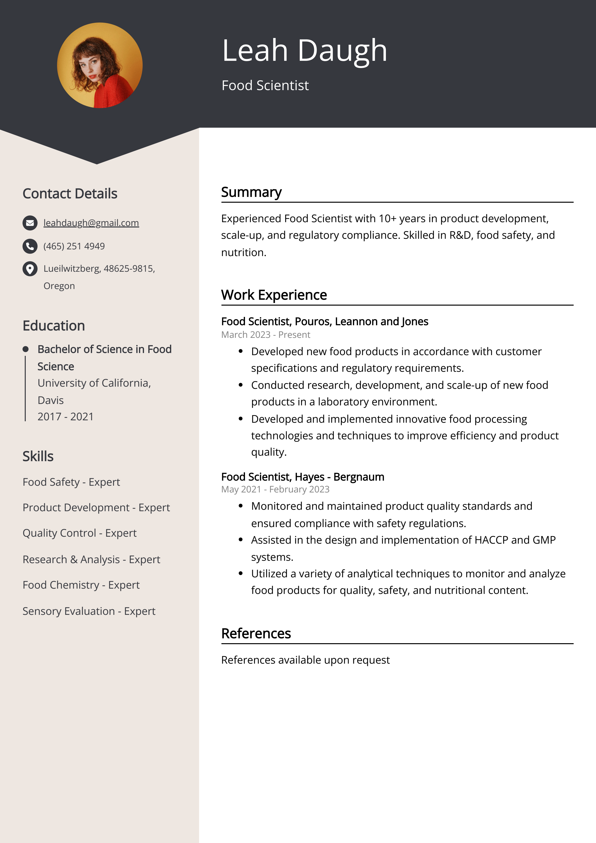 Food Scientist Resume Example Free Guide 