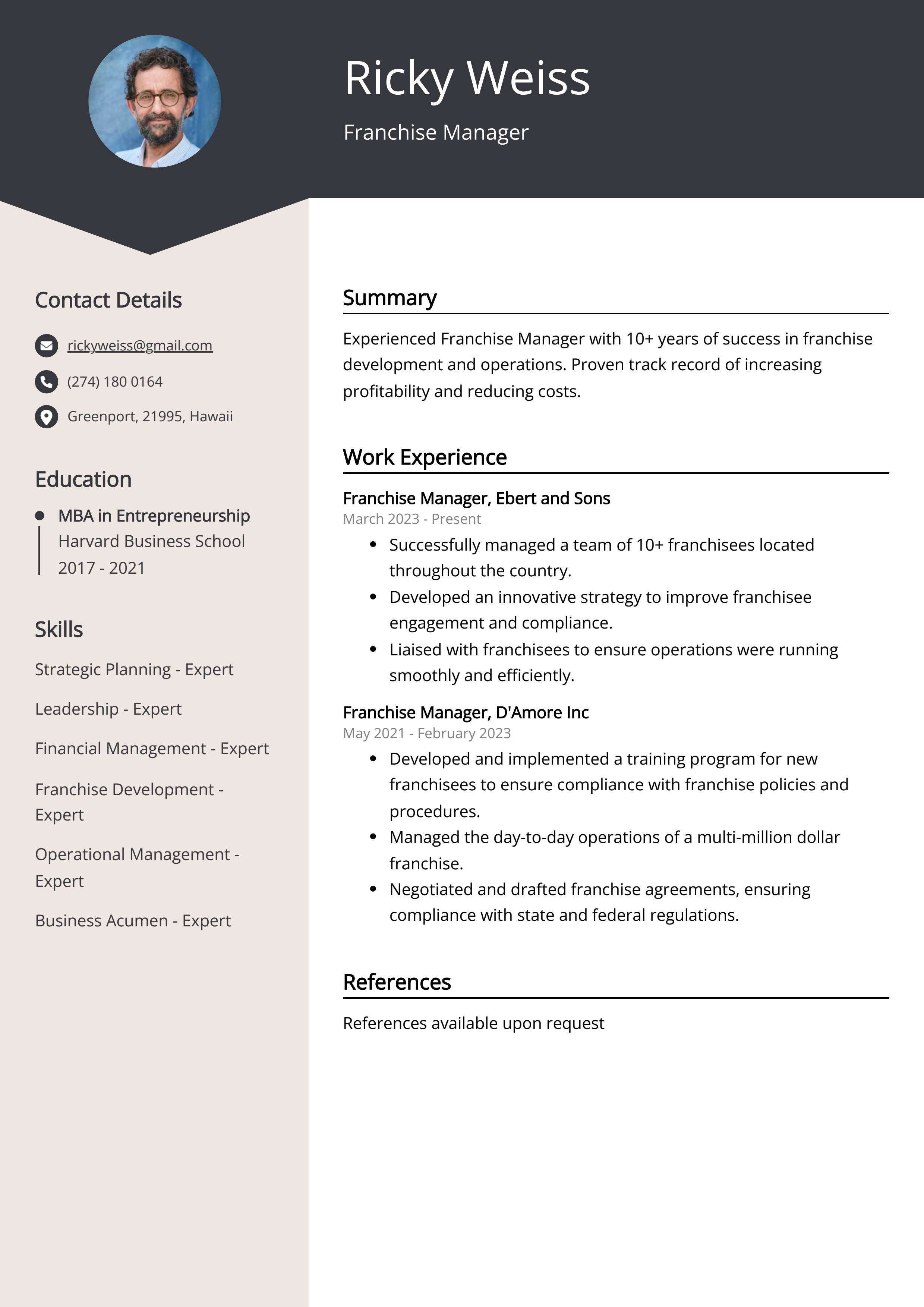 Franchise Manager Resume Example (Free Guide)