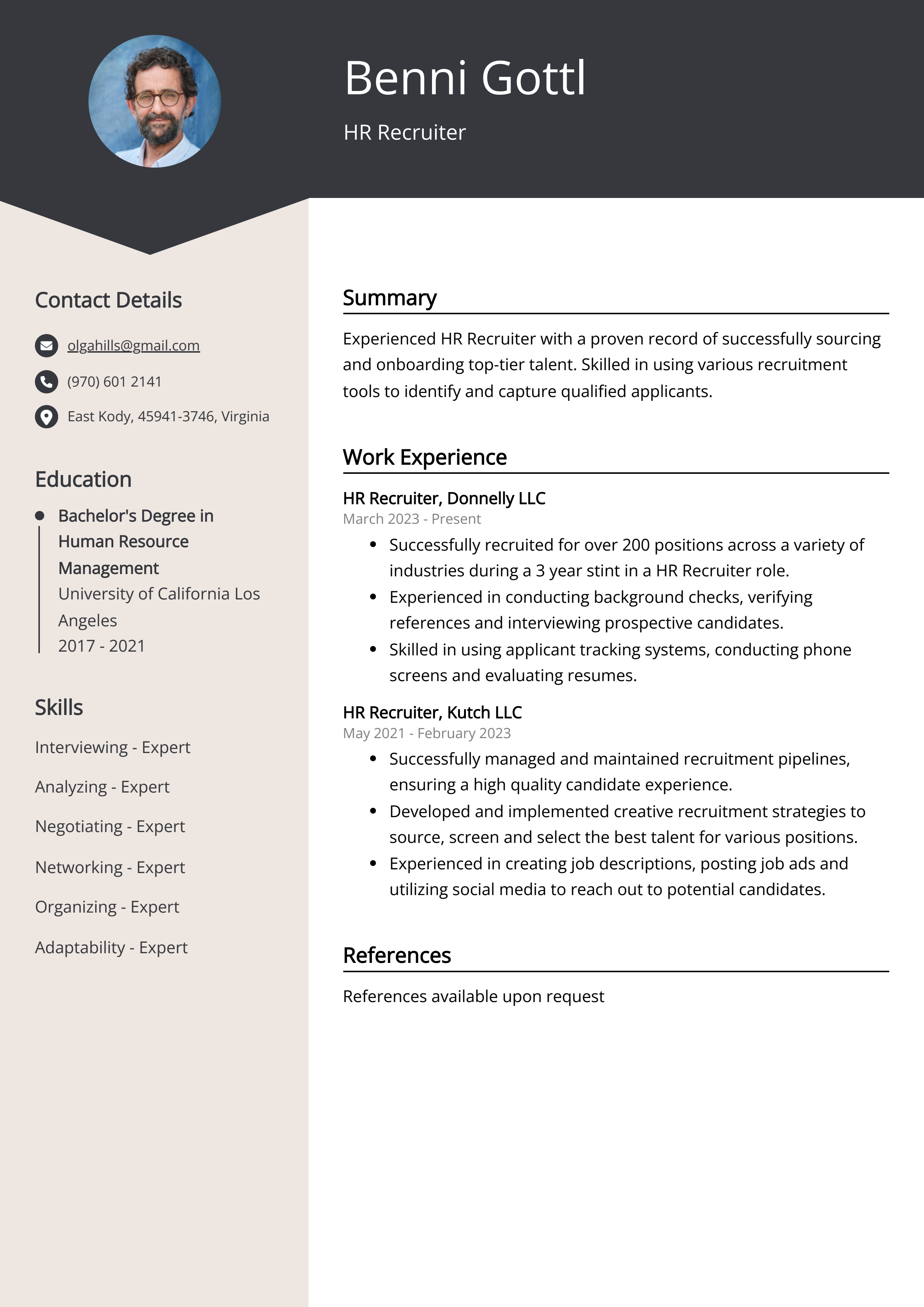 HR Recruiter Resume Example Free Guide 
