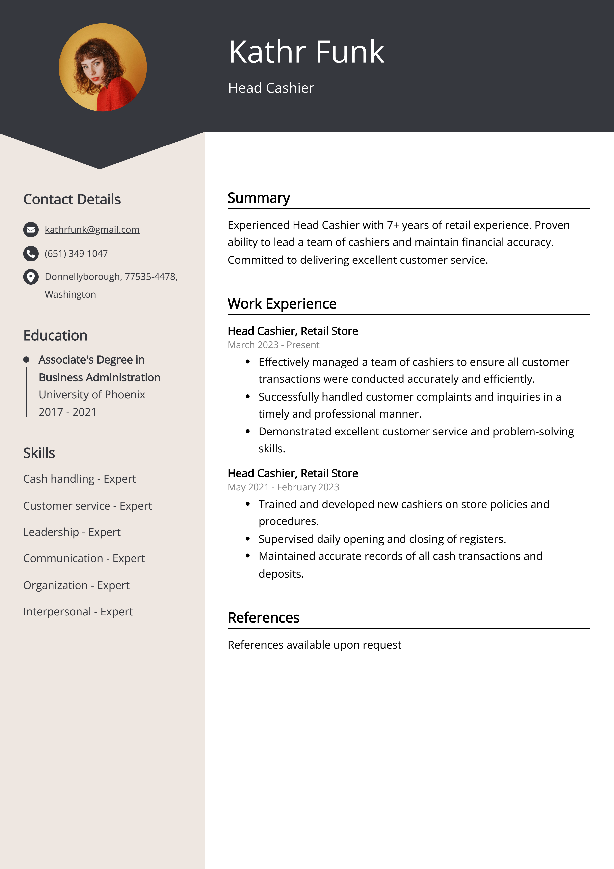 Head Cashier Resume: Sample & Guide [Entry Level + Senior Jobs]