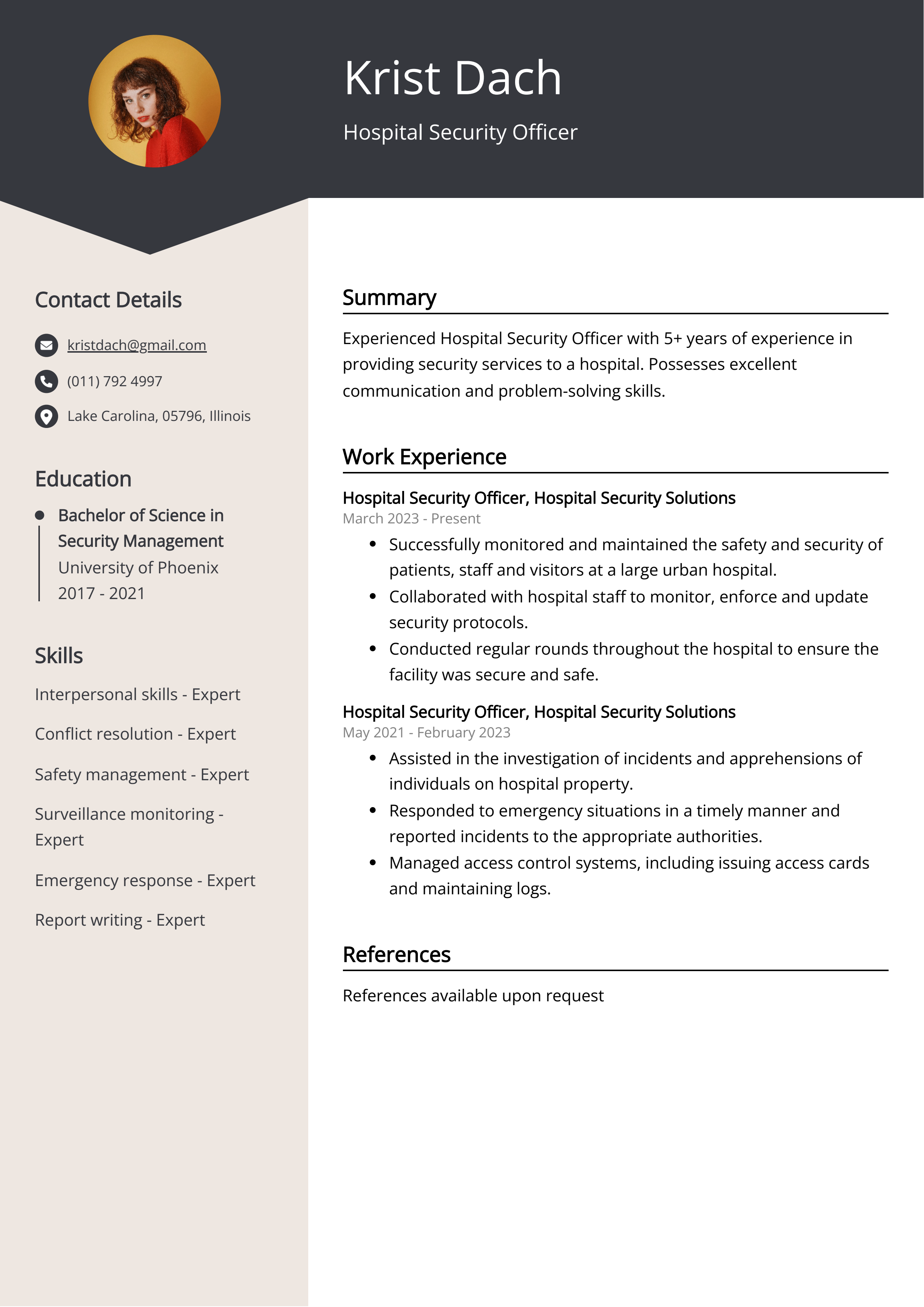 Hospital Security Officer Resume: Sample & Guide [Entry Level + Senior ...