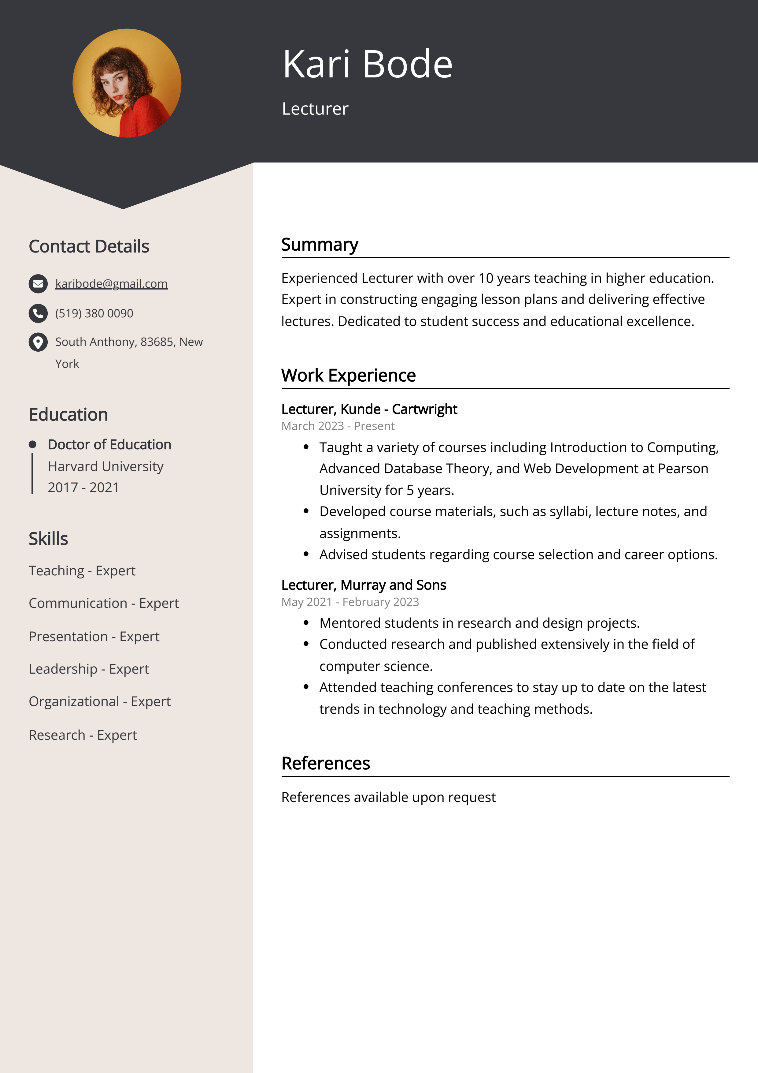 Lecturer Resume Example Free Guide 