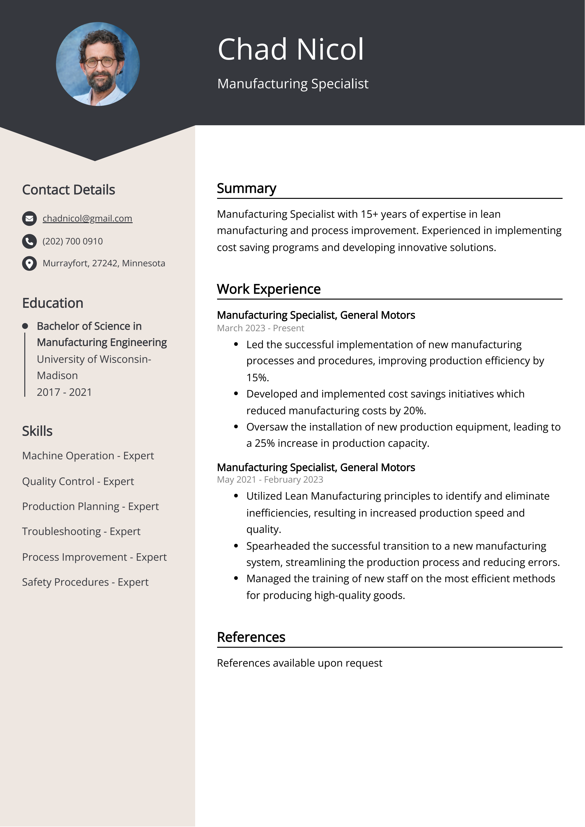 Manufacturing Specialist Resume: Job Description, Sample & Guide