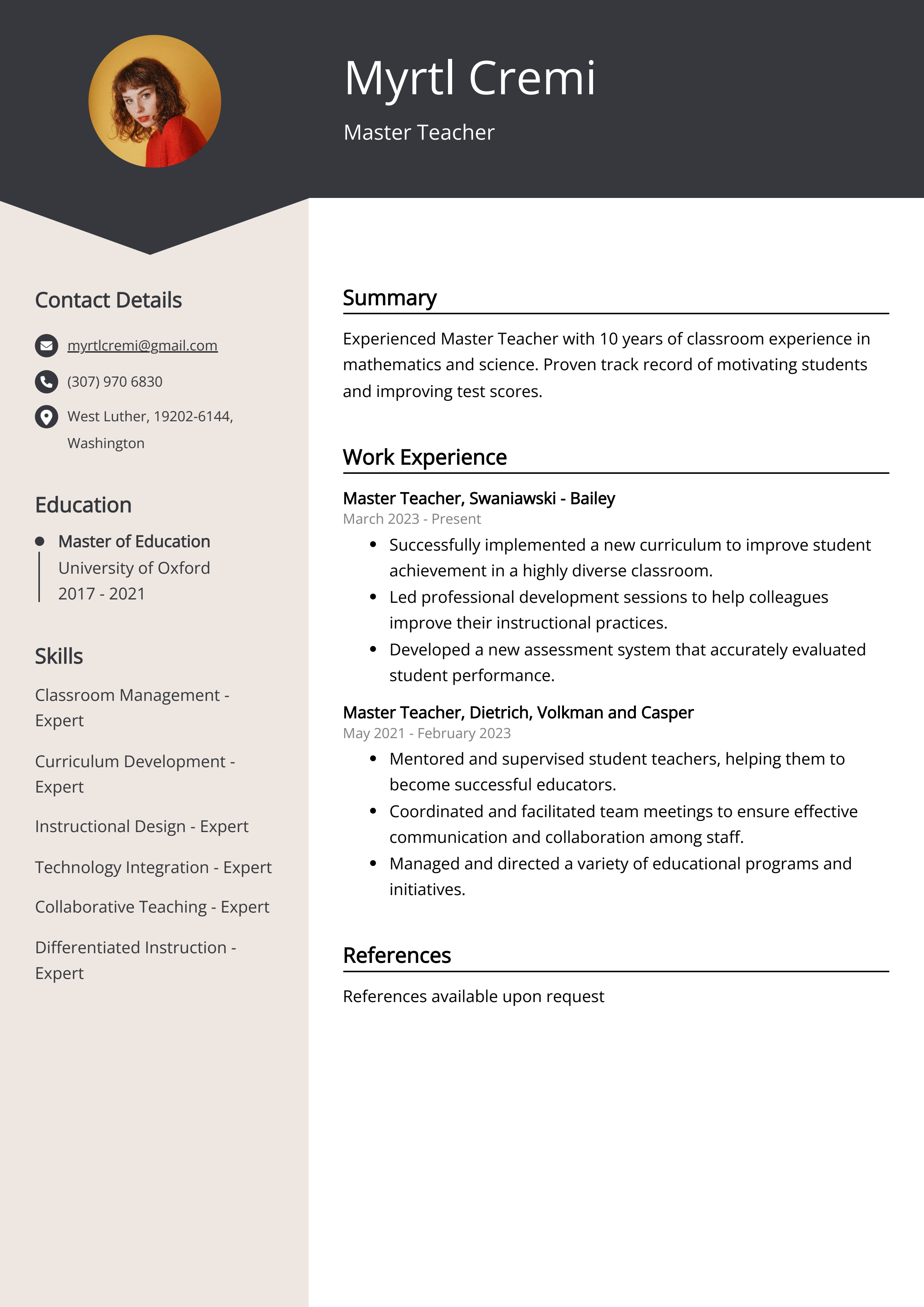 Master Teacher CV: Job Description, Sample & Guide