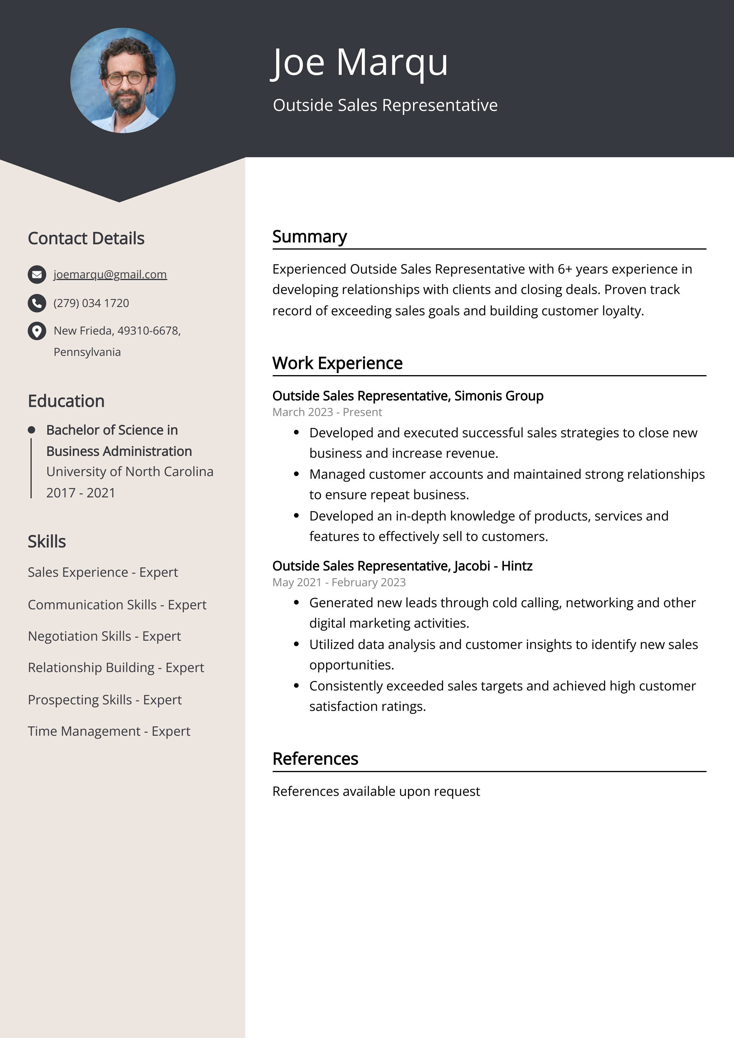 Outside Sales Representative CV: Job Description, Sample & Guide
