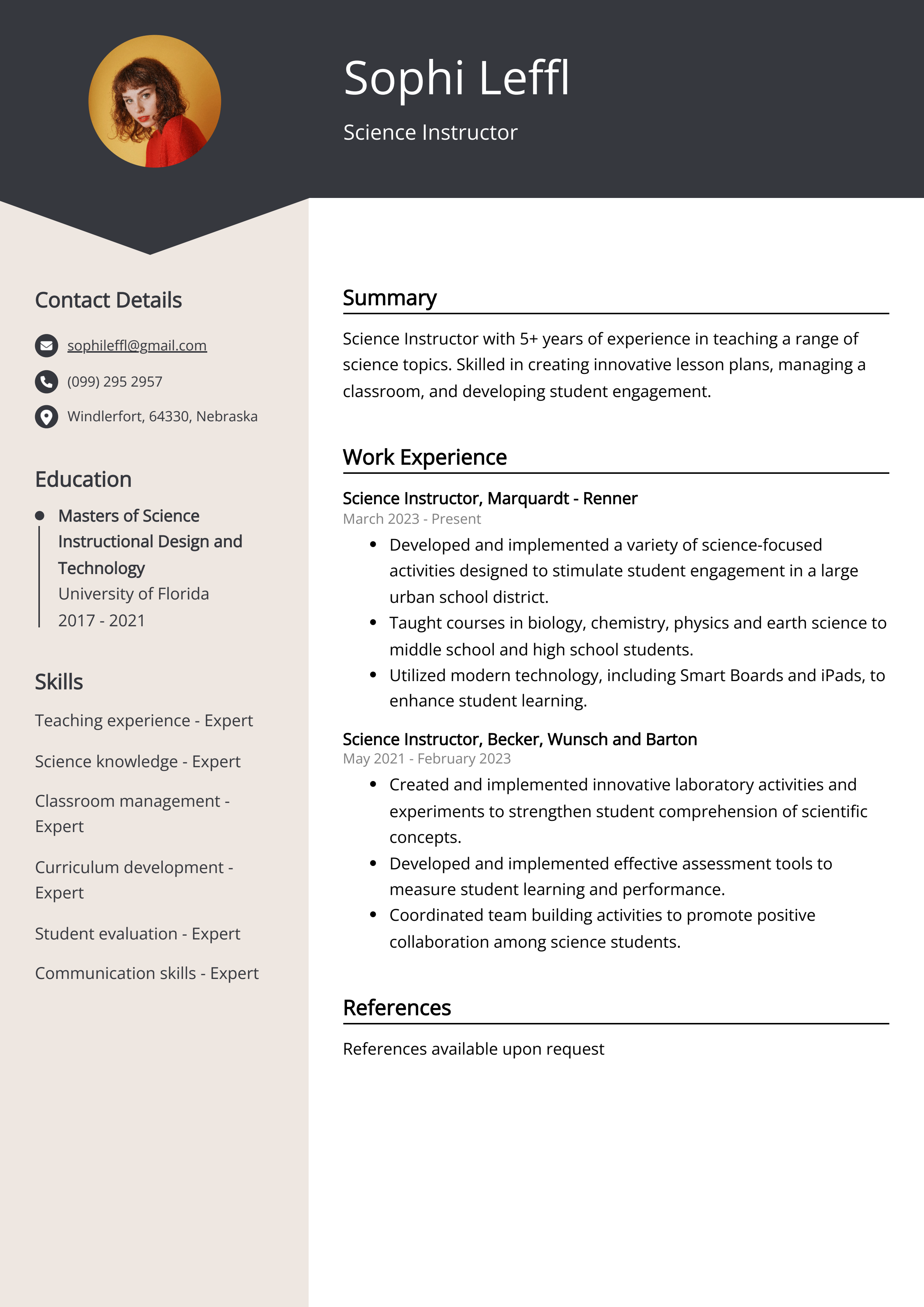 Science Instructor Resume Example (Free Guide)