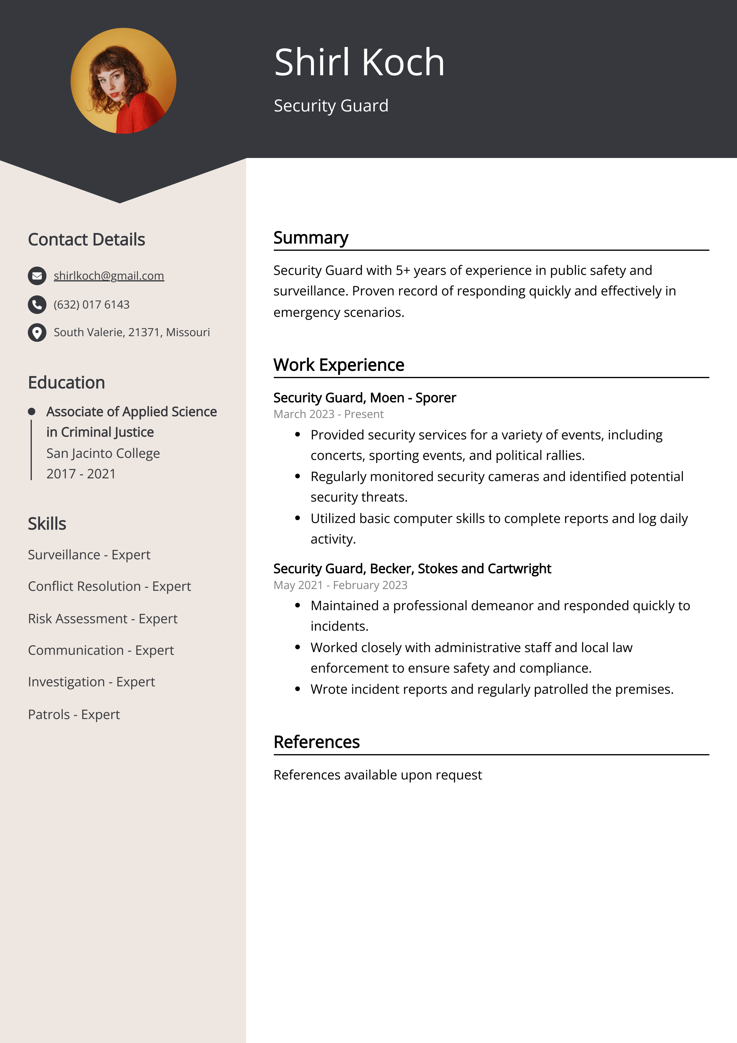 Guard Resume