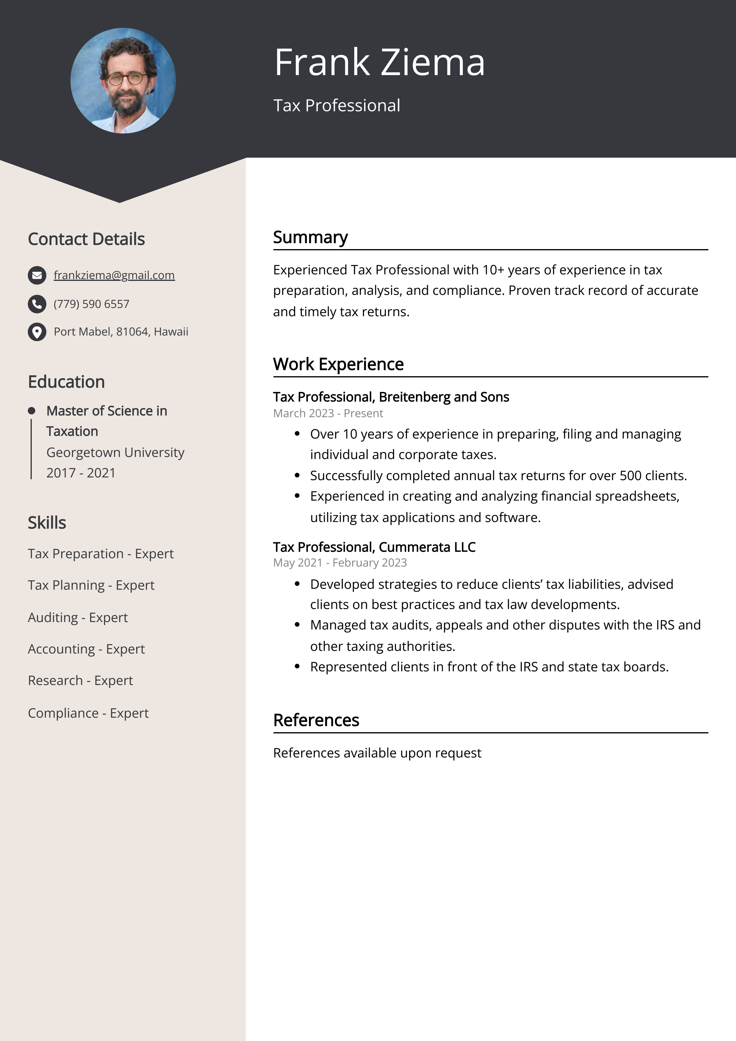 Tax Professional CV Examples Template 20 Tips 