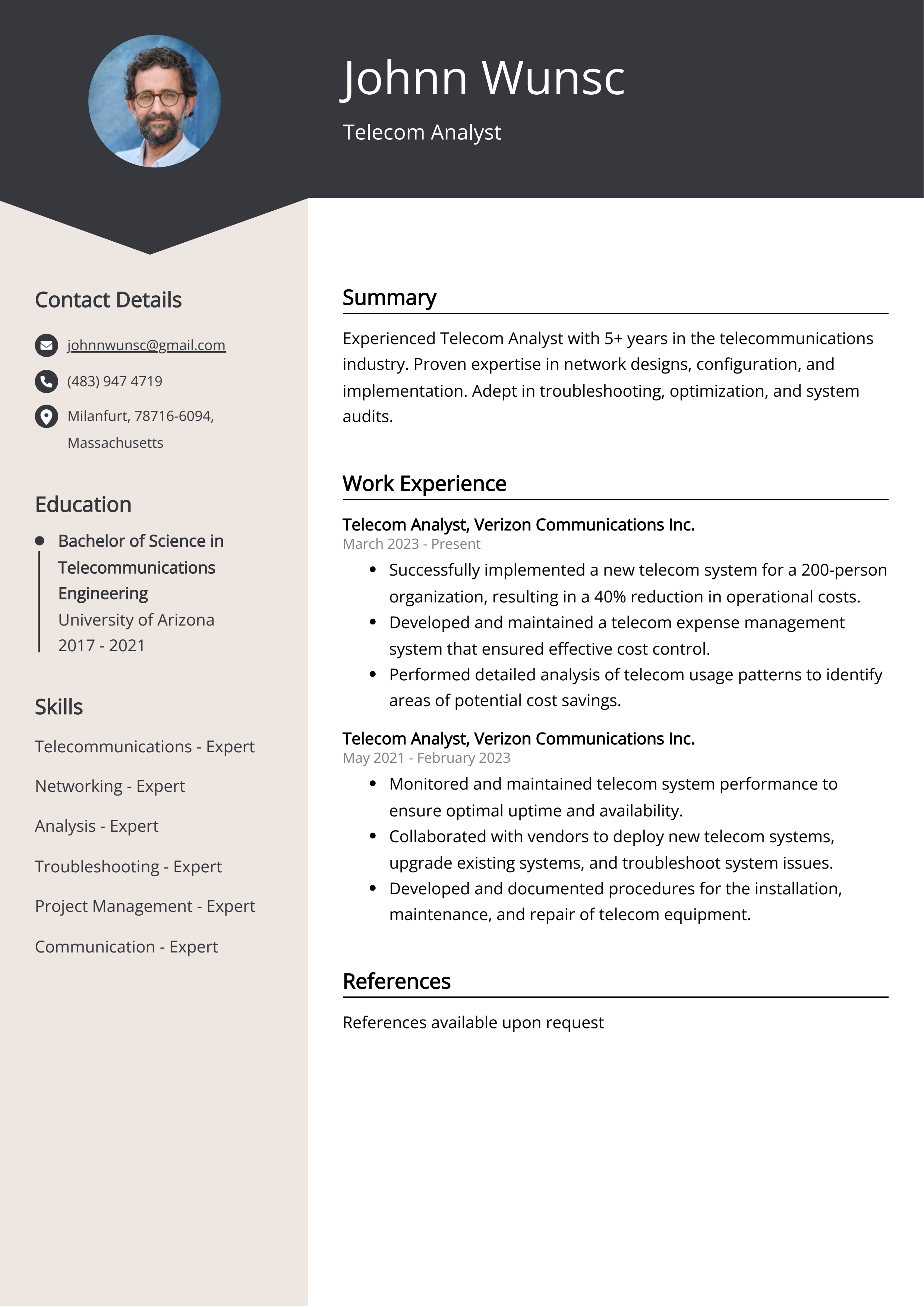 Telecom Analyst Resume Examples (Template & 20+ Tips)