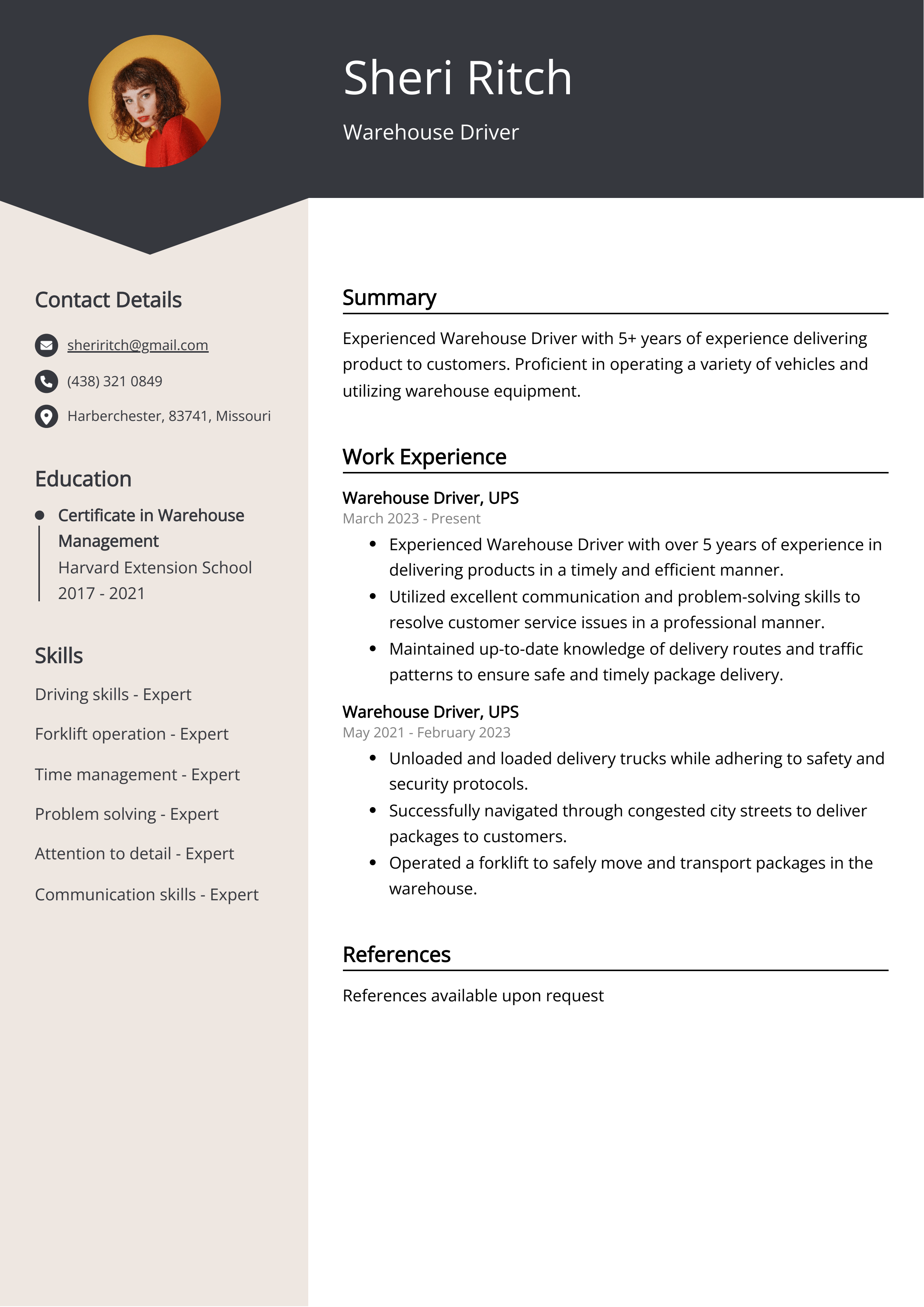 Warehouse Driver Resume Examples & Guide