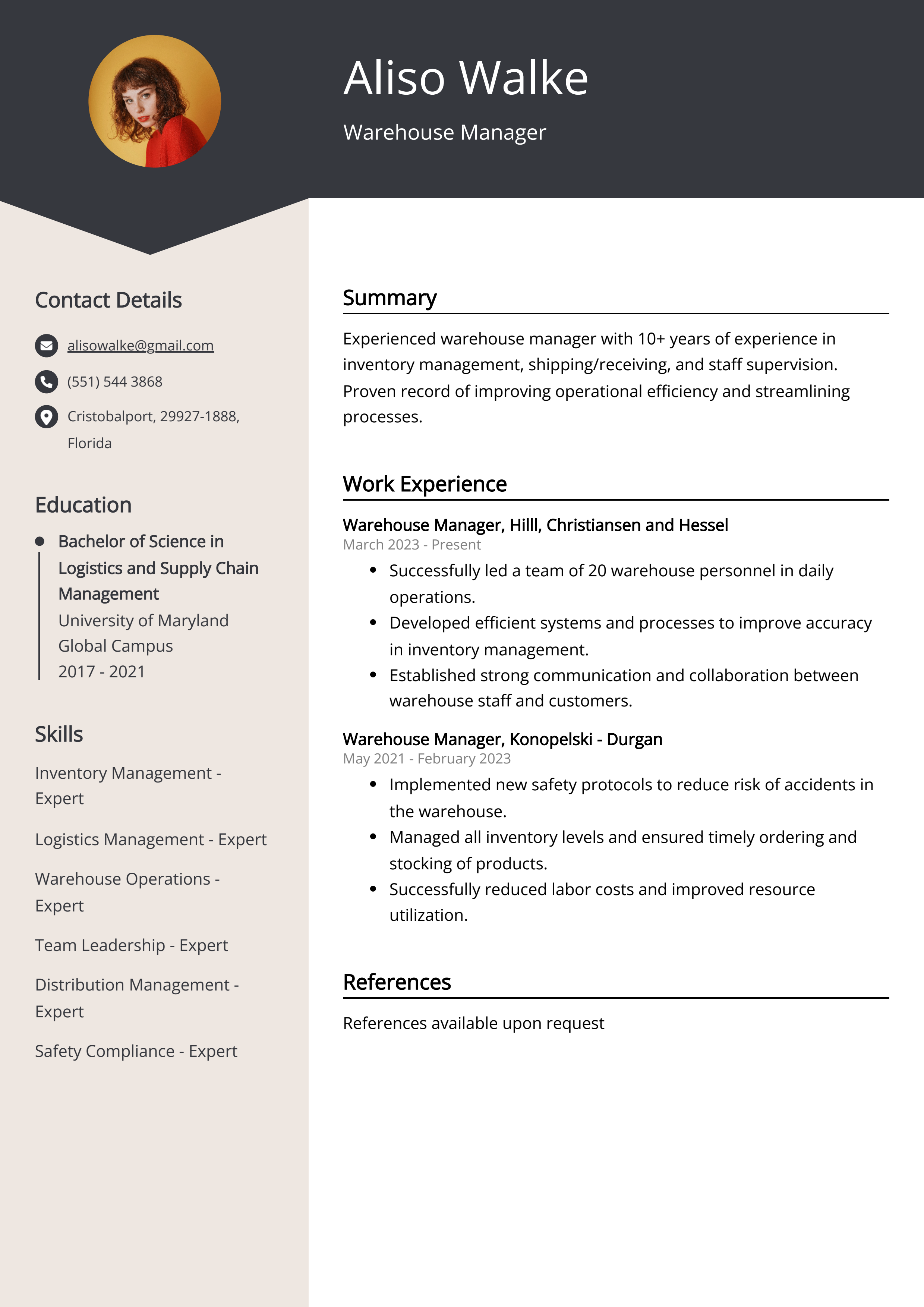 Warehouse Manager CV Examples Guide