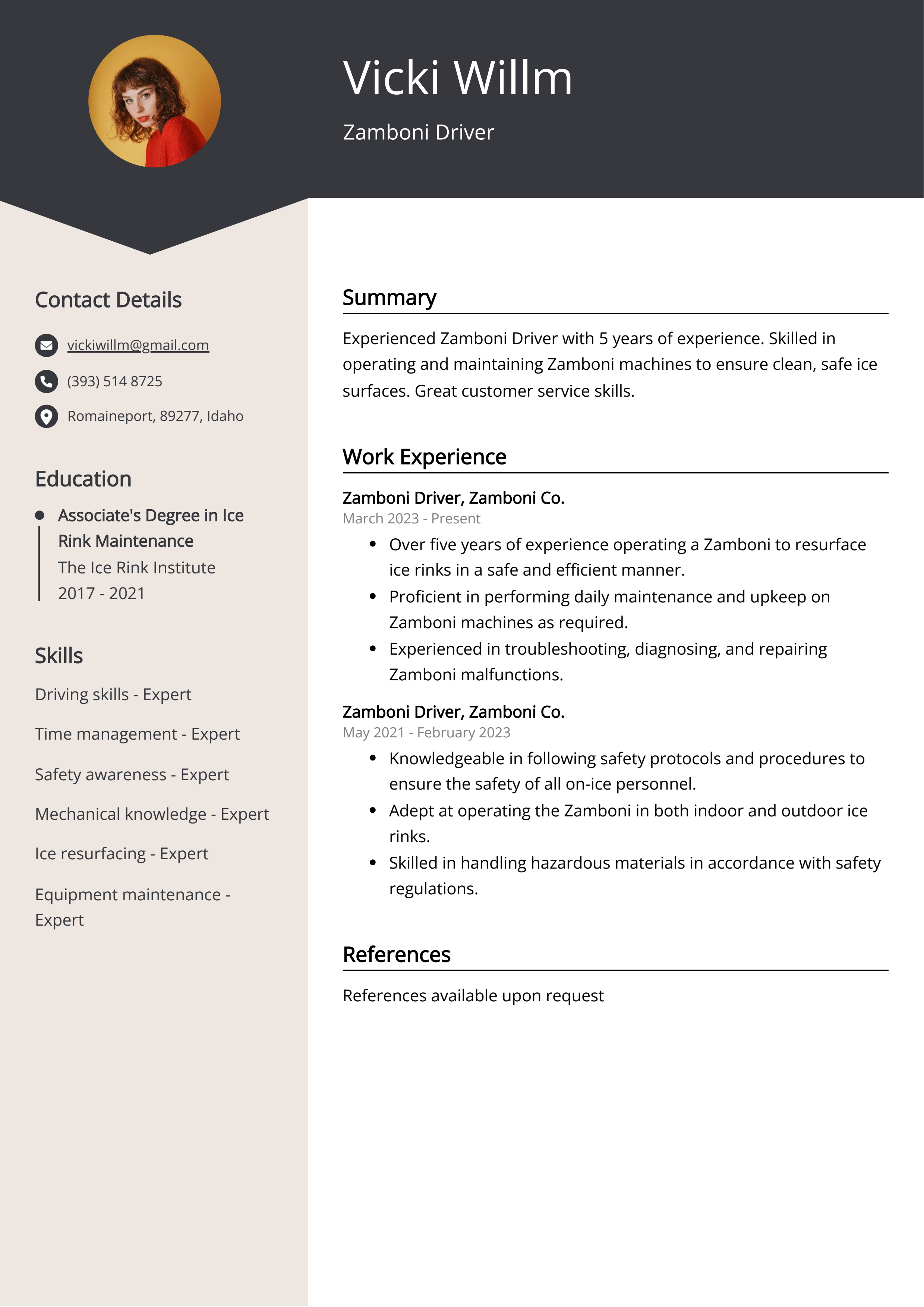 Zamboni Driver Resume Examples & Guide