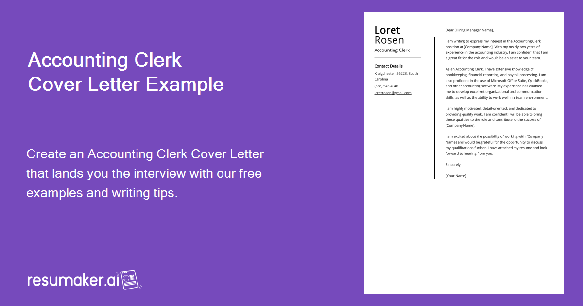 Accounting Clerk Cover Letter Example for 2023 (Skills & Templates)