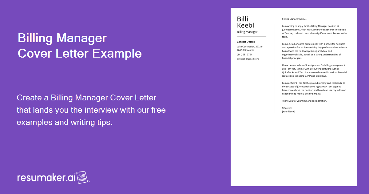 Billing Manager Cover Letter Example for 2023 (Skills & Templates)