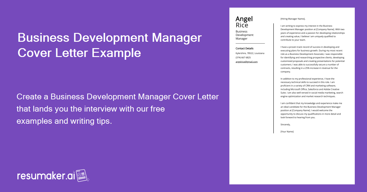 Business Development Manager Cover Letter Example for 2023 (Skills ...