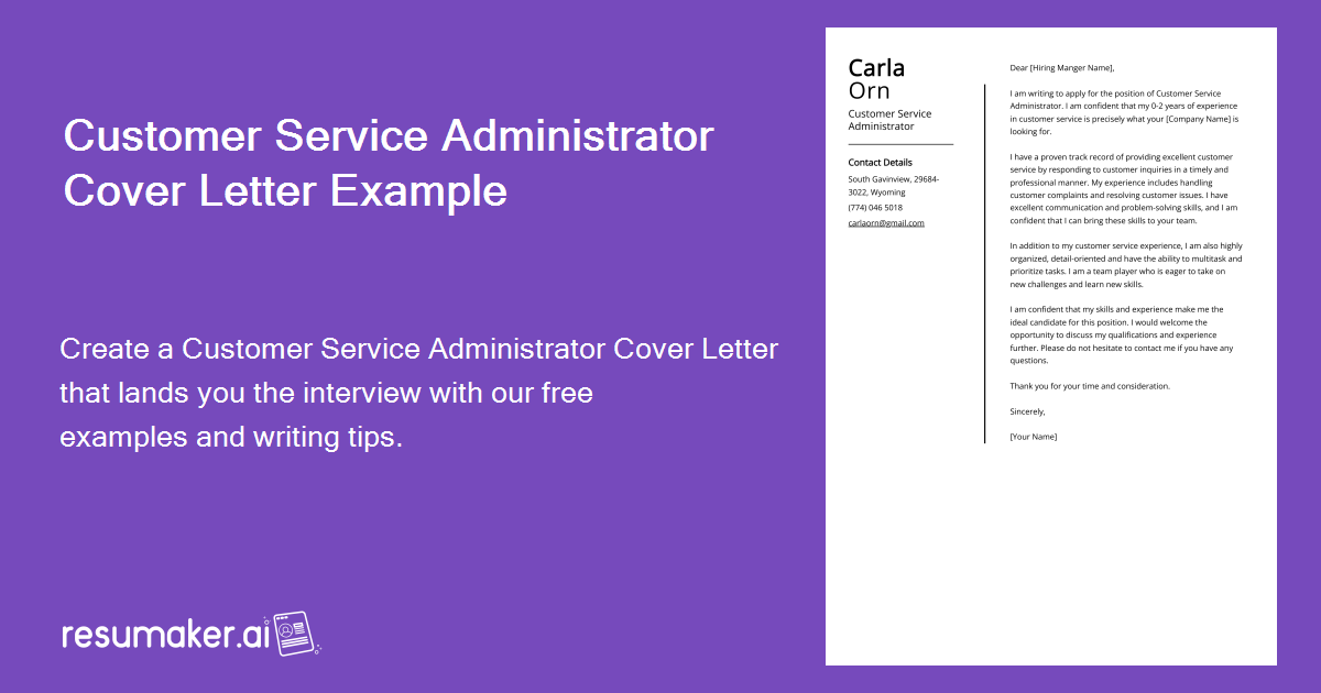 Customer Service Administrator Cover Letter Example (Free Guide)