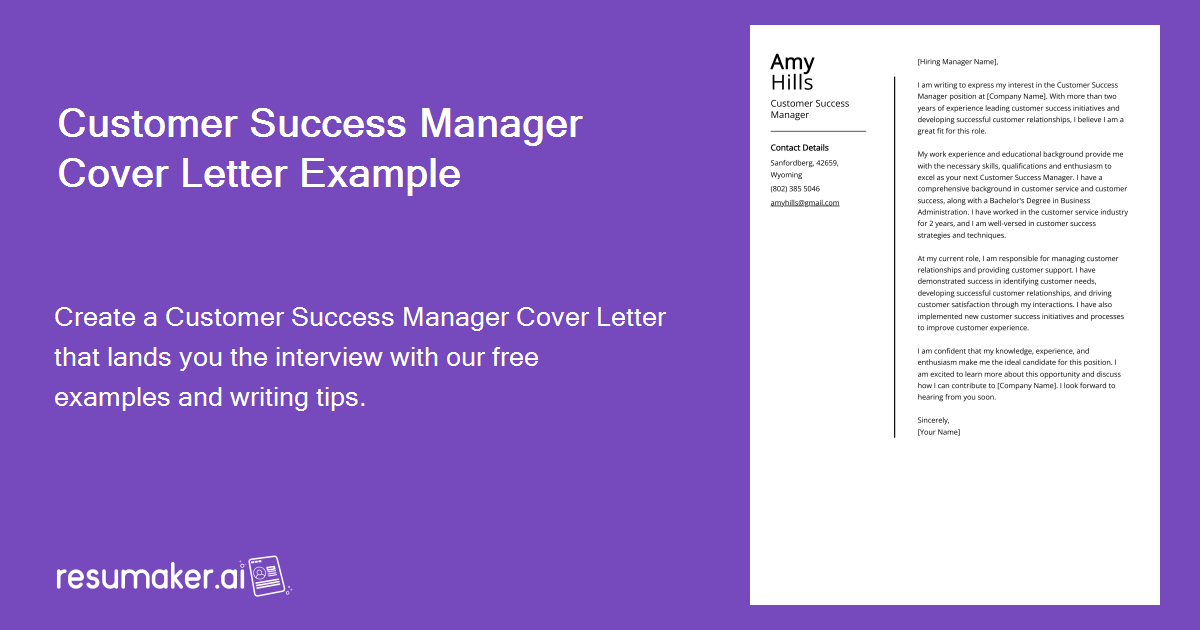 Customer Success Manager Cover Letter Example (Free Guide)