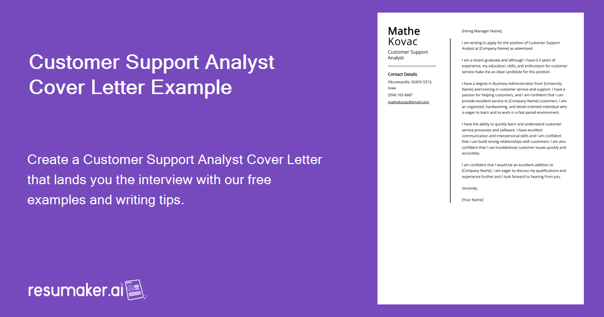 Customer Support Analyst Cover Letter Example (Free Guide)