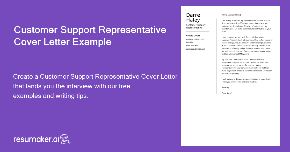 Customer Support Representative Cover Letter Example (Free Guide)