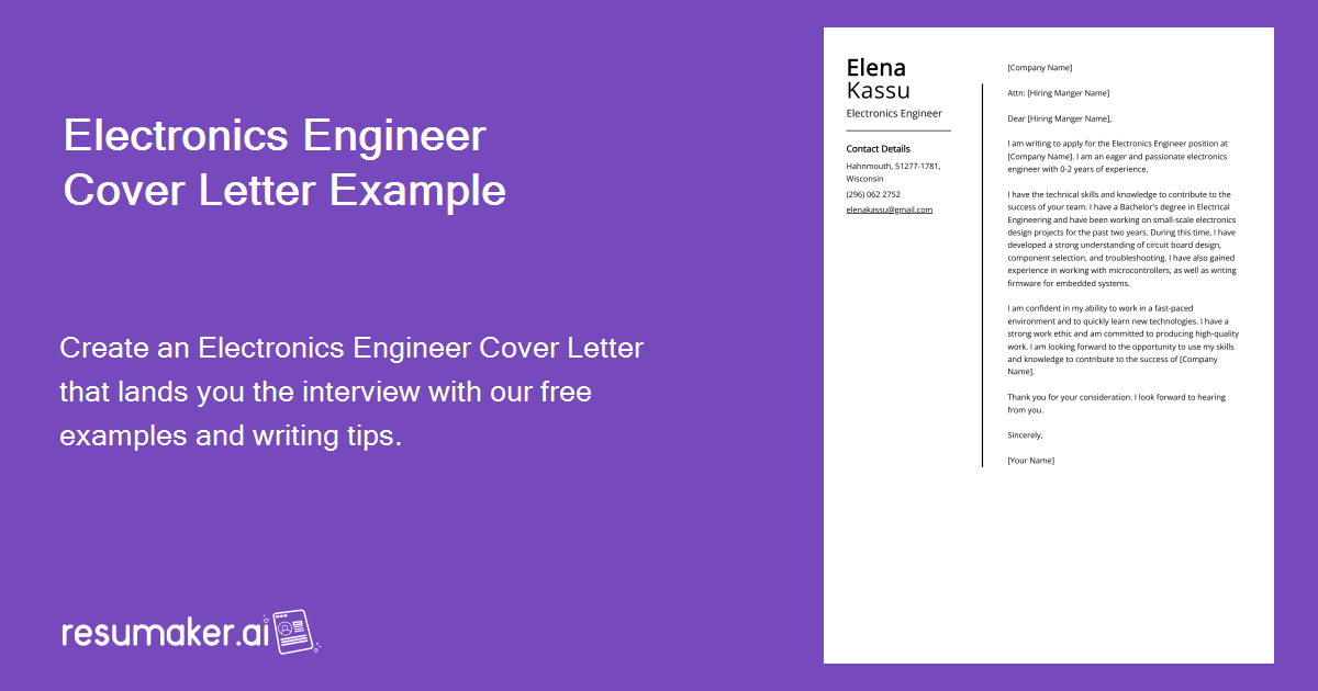 Electronics Engineer Cover Letter Example for 2023 (Skills & Templates)