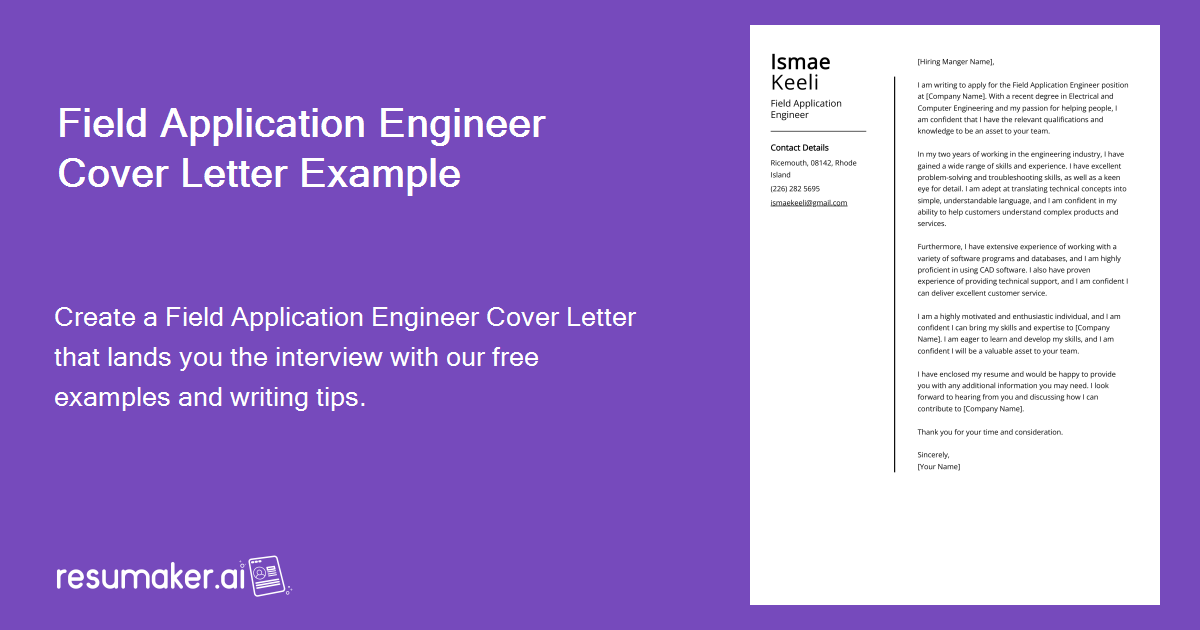 Field Application Engineer Cover Letter Example (Free Guide)