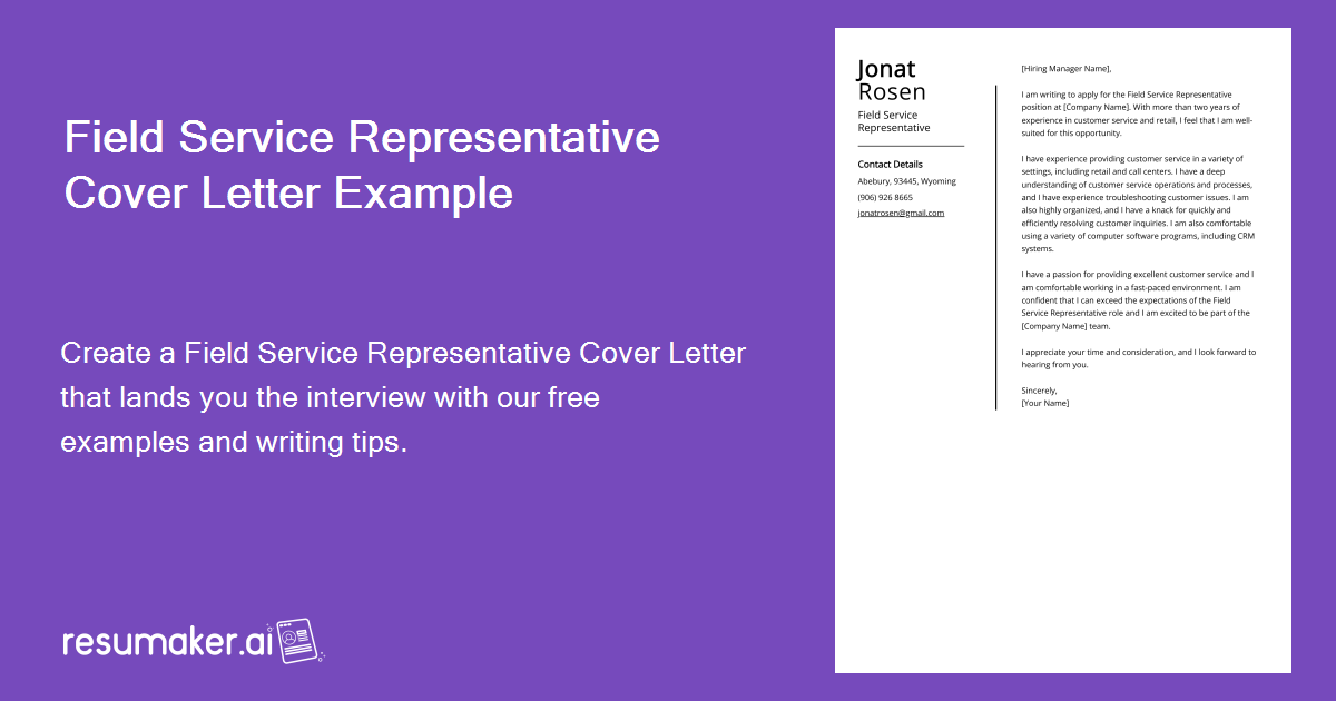 Field Service Representative Cover Letter Example (Free Guide)