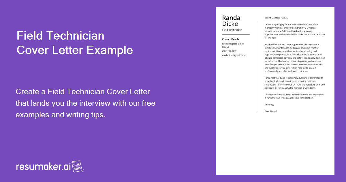 Field Technician Cover Letter: Sample & Guide [Entry Level + Senior Jobs]