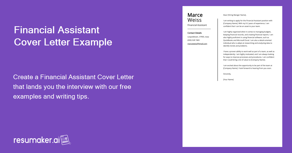 Financial Assistant Cover Letter: Sample & Guide [Entry Level + Senior ...