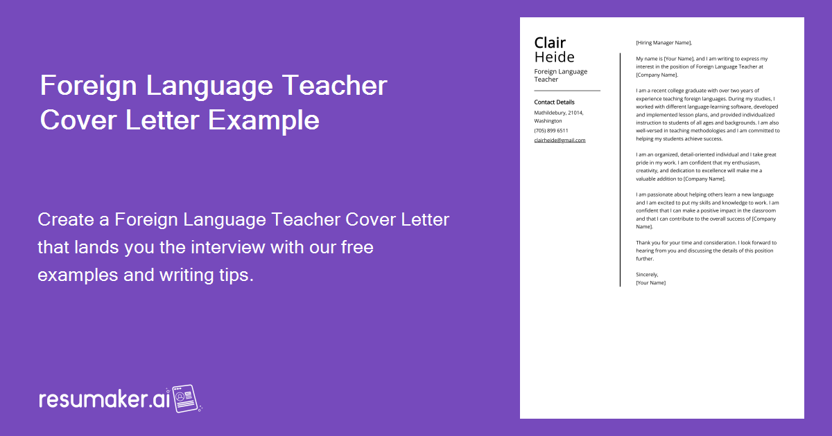 Foreign Language Teacher Cover Letter: Sample & Guide [Entry Level ...