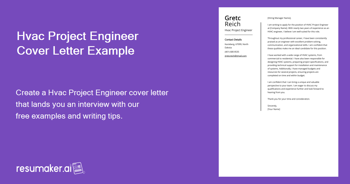 Hvac Project Engineer Cover Letter: Sample & Guide [Entry Level ...