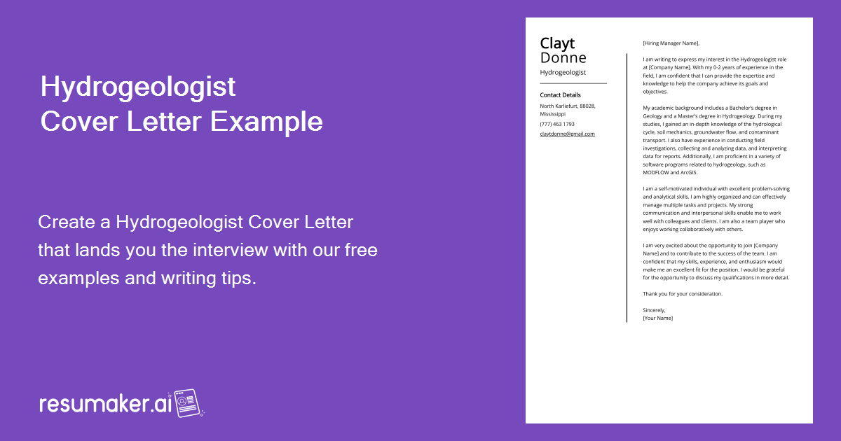 Hydrogeologist Cover Letter: Sample & Guide [Entry Level + Senior Jobs]